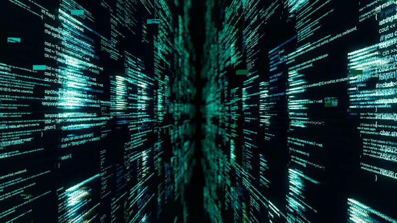 Source Codes In Cyberspace On Black Background Animation Inside