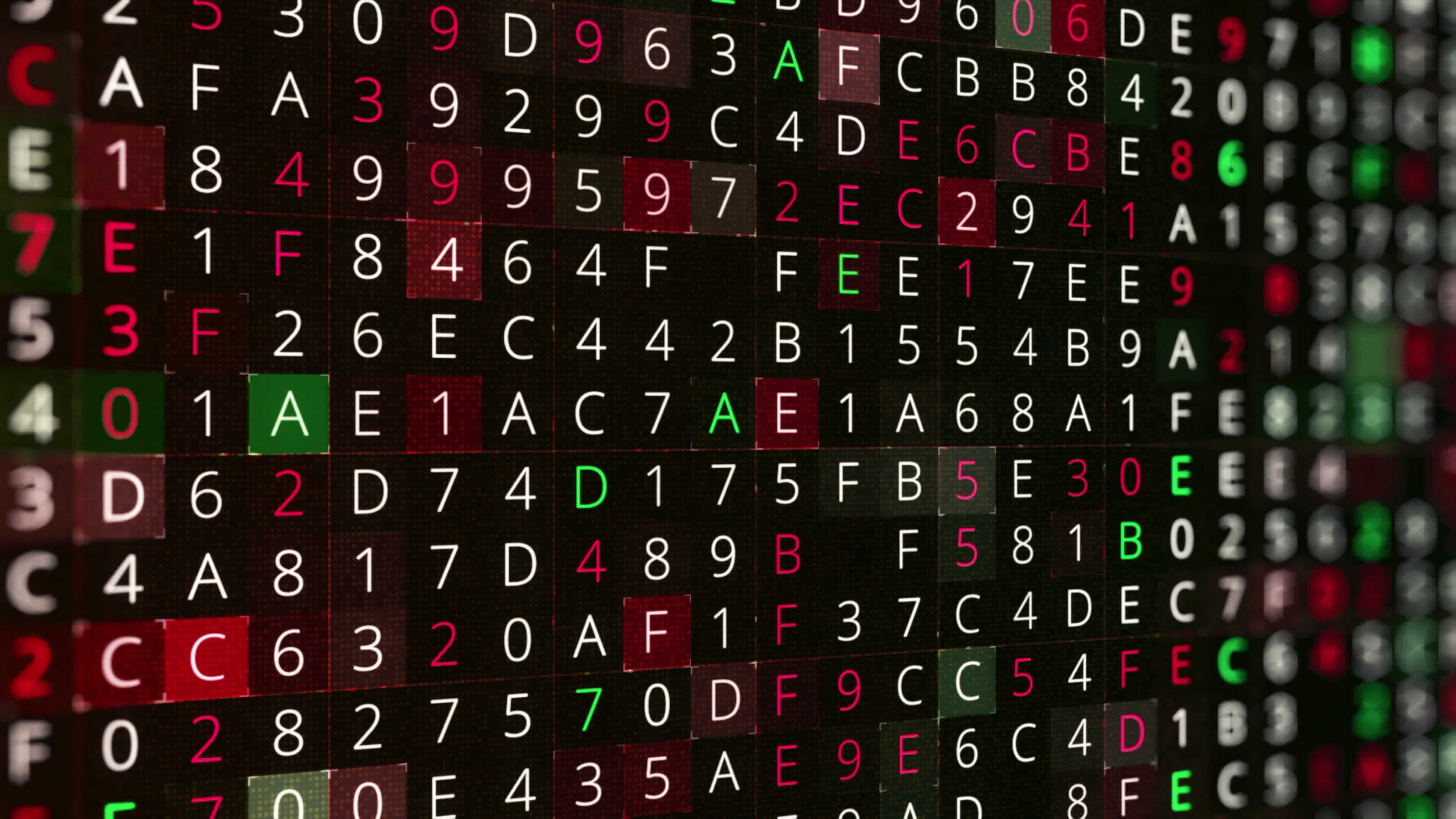 Abstract background with digital numbers and letters randomly blinking. Animation. Concept of ...