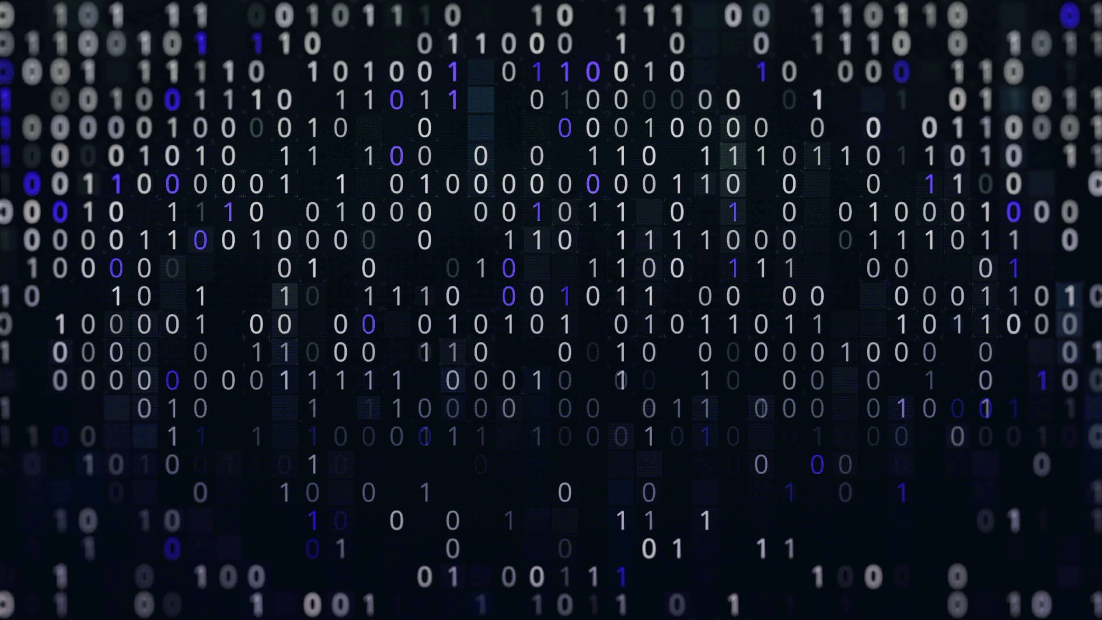 Blue And White Binary Code Fast Typing On Dark Display Animation