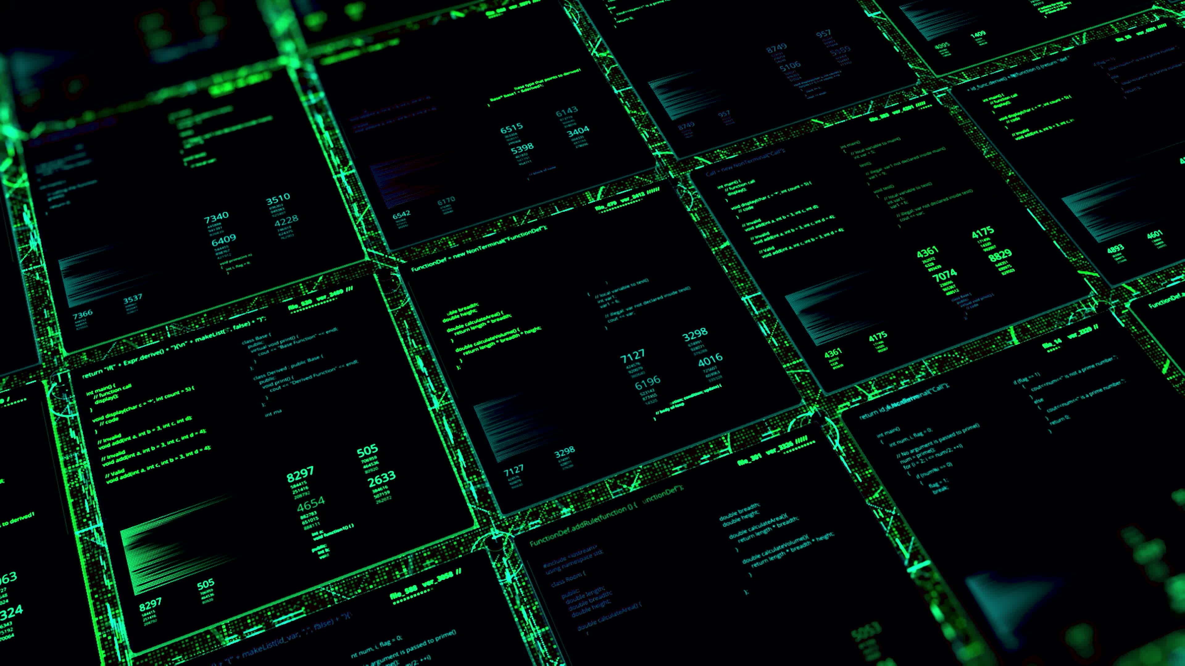 Abstract digital data with green matrix effect, seamless loop. Animation. Mosaic background with ...