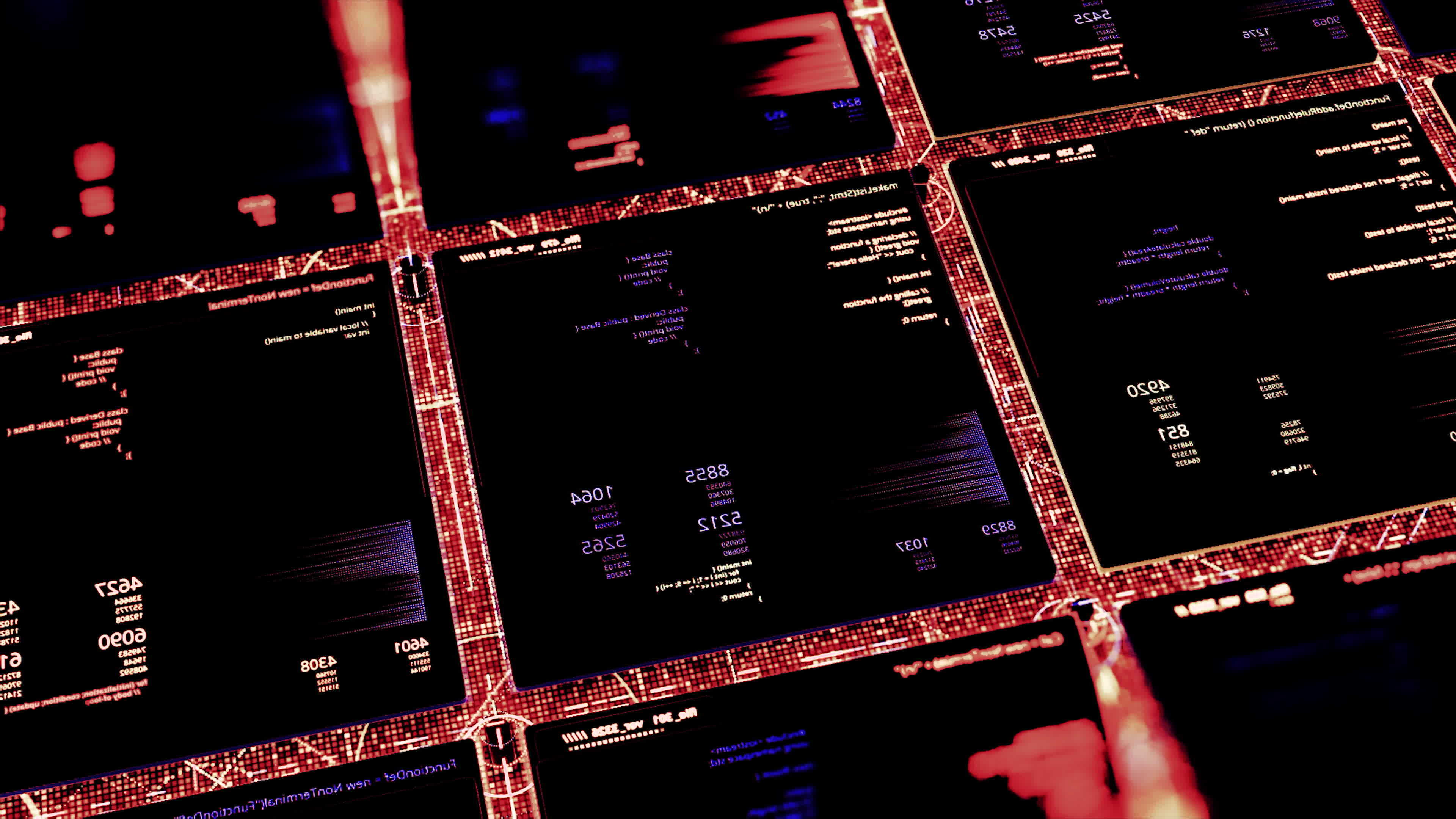 Cyber security background with a program for hacking secret business information. Animation ...