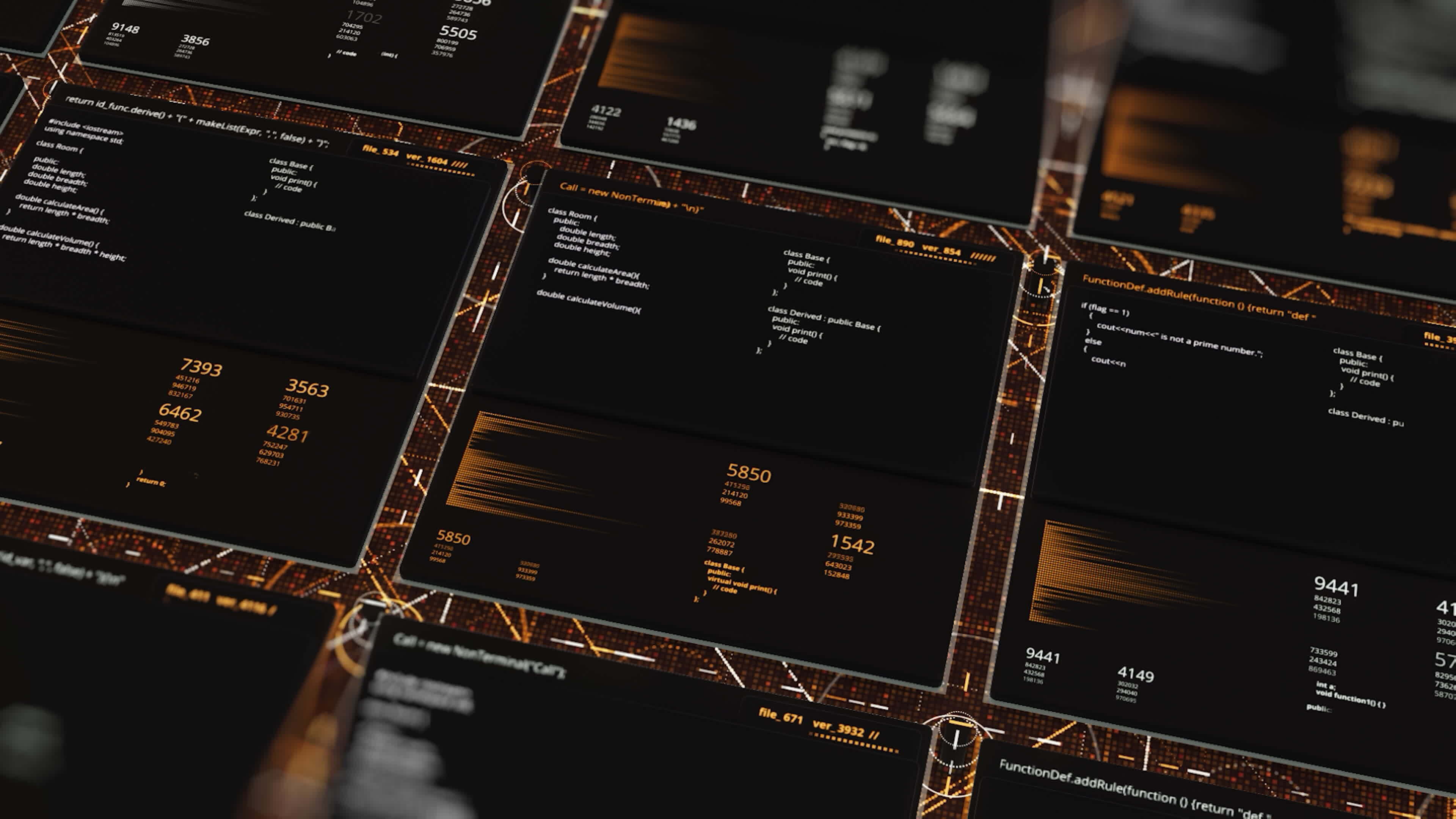 HUD futuristic digital screen with processing computer program for business analytics. Animation ...