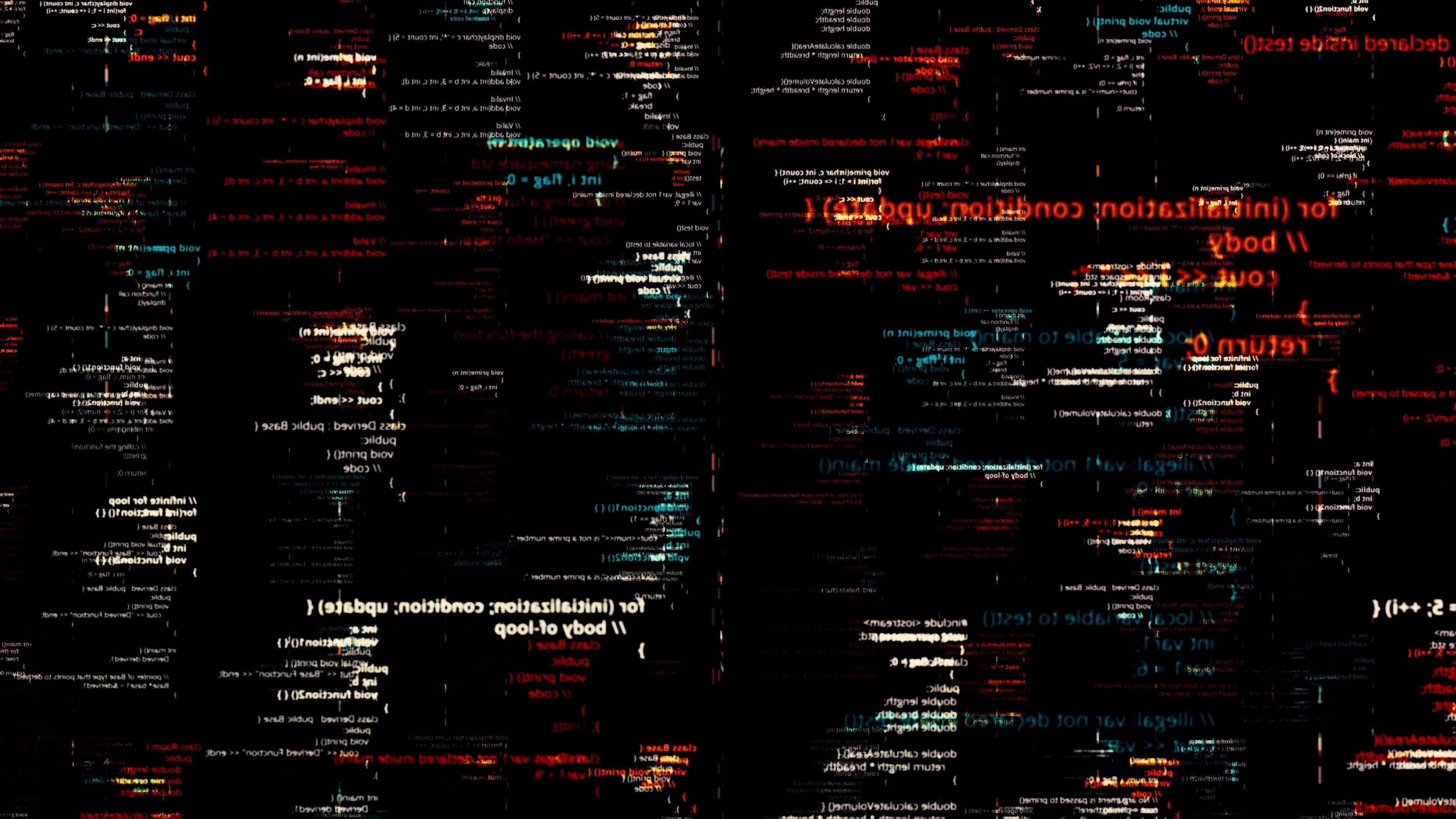 Abstract details of computer language, lines flowing on black background, seamless loop ...