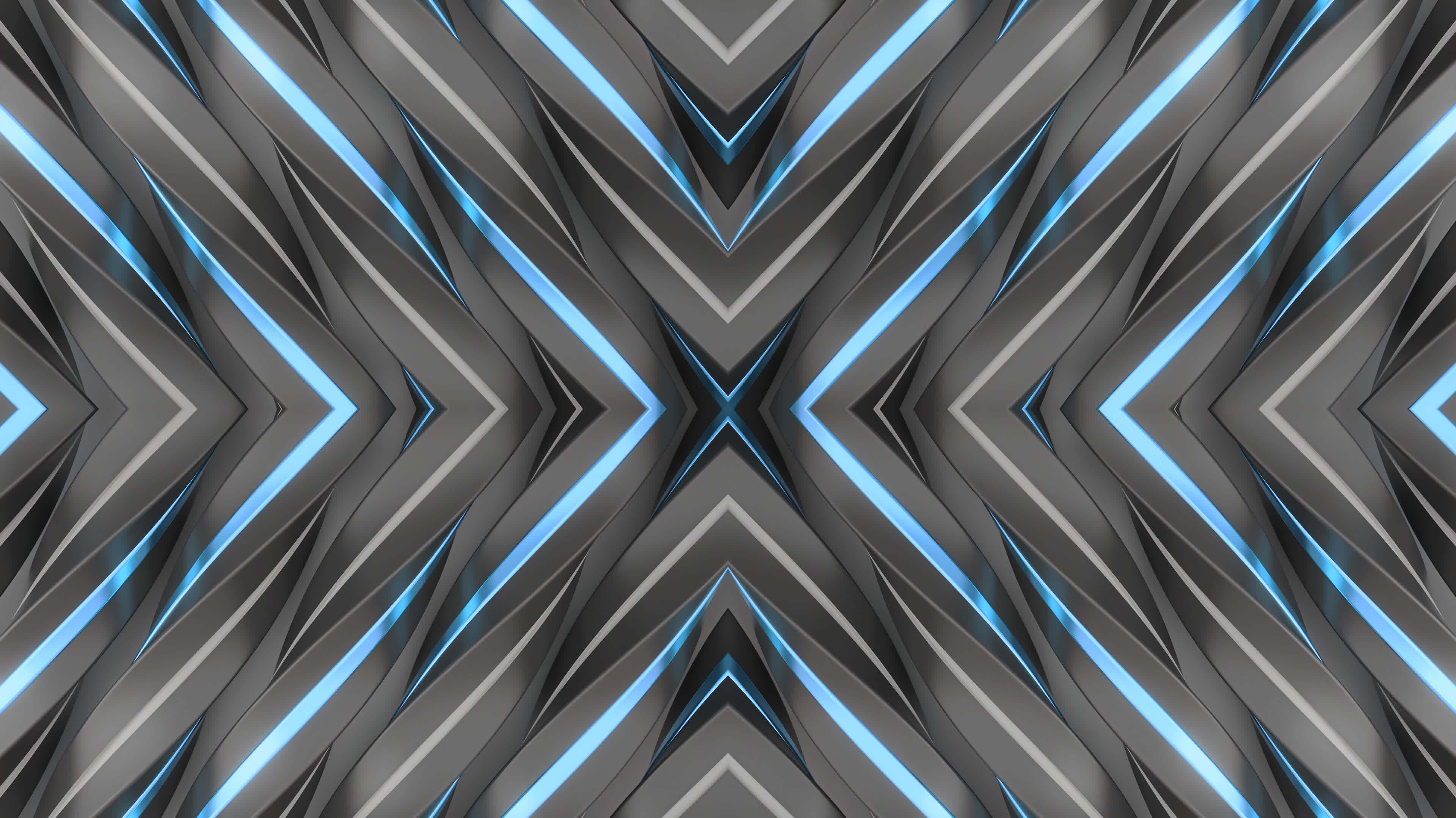 Hypnotic pattern with mirror reflection. Animation. Metallic and neon lines move slowly ...