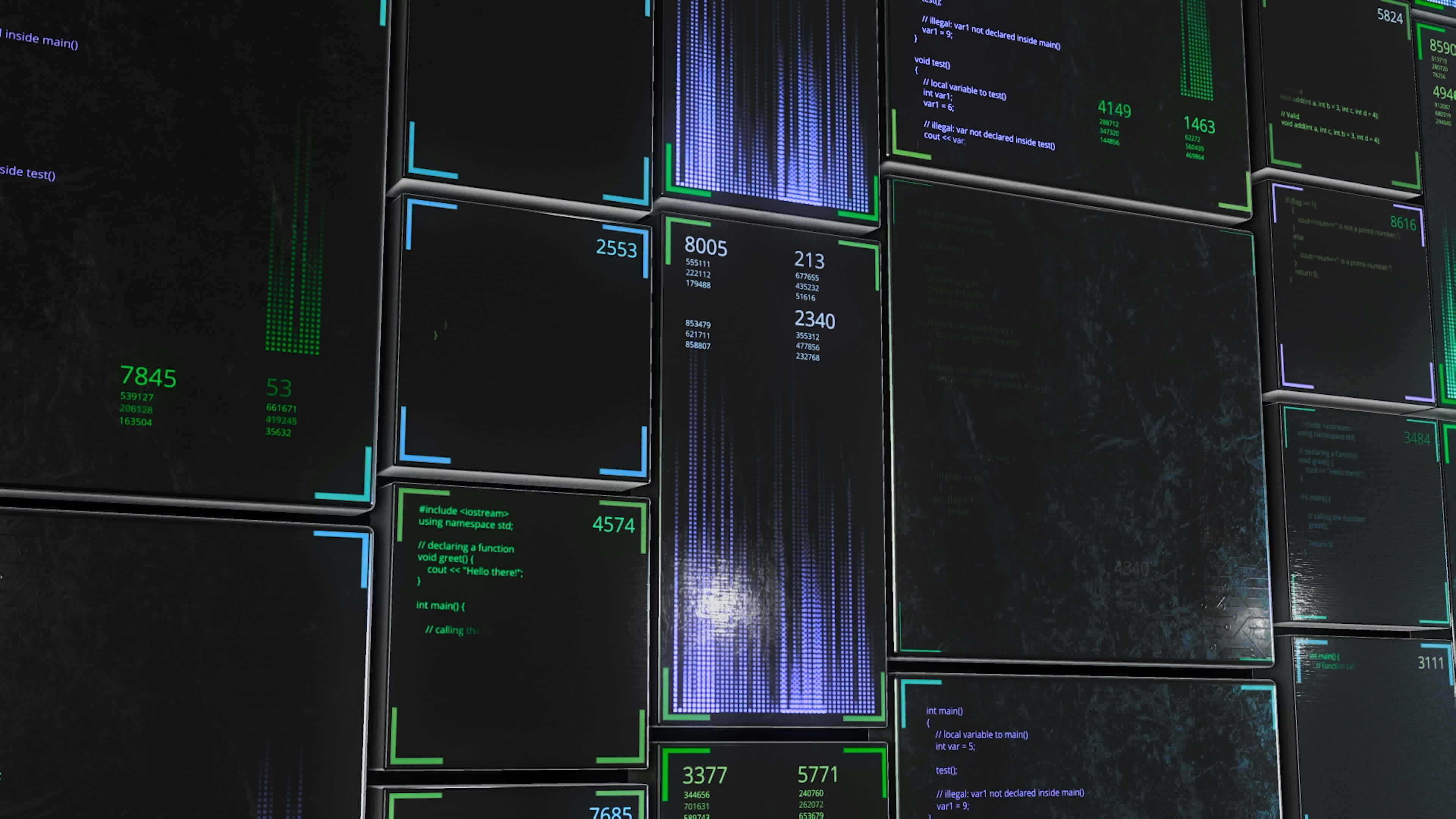 High-tech background with touch panels and digital data. Animation. 3D ...