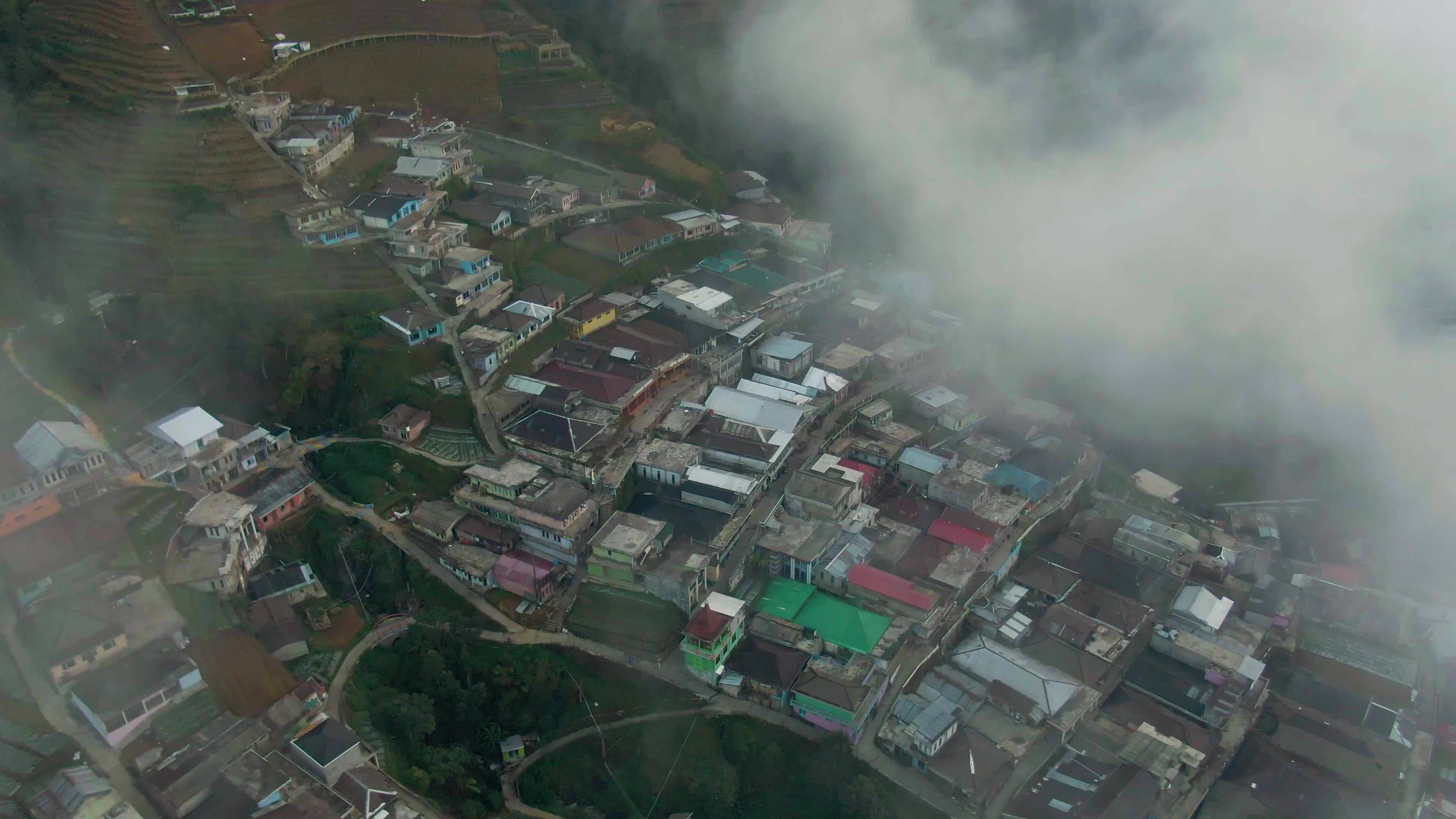 Beauty aerial footage of the Highest Village on Mount Sumbing, Nepal Van Java Kaliangkrik ...