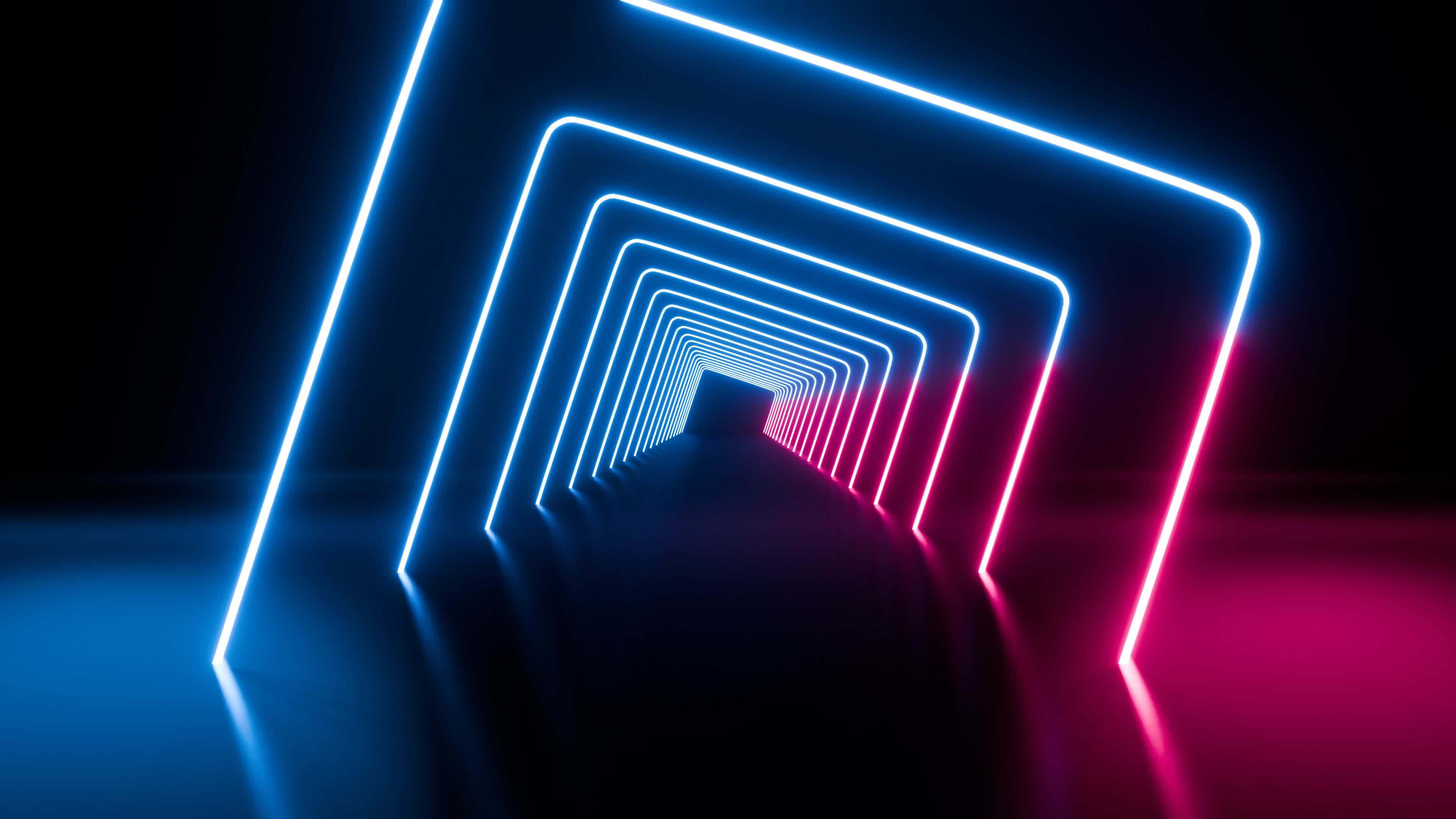 looped 3d animation, neon tunnel with rotating square frames. Abstract cycled background ...
