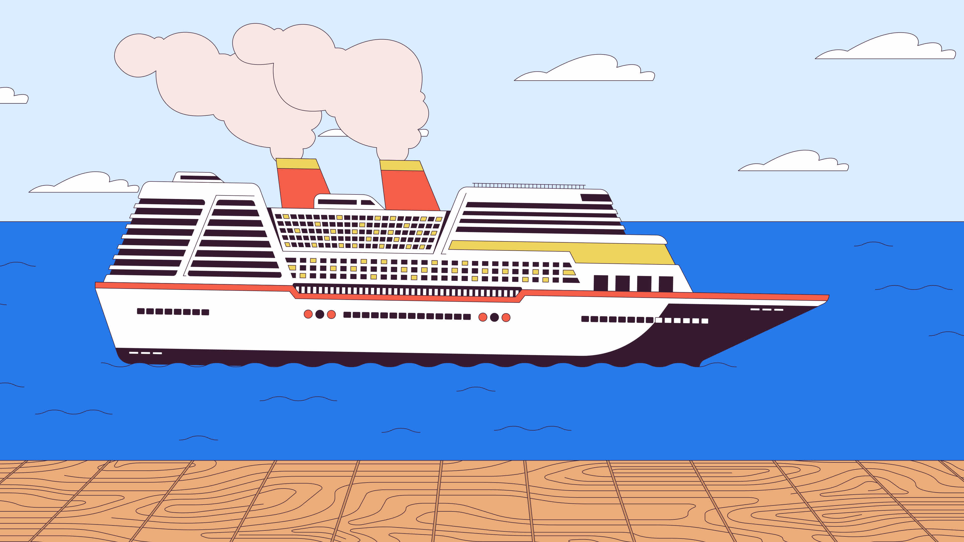 Floating cruise ship pier line cartoon animation. Harbor cruiseliner 4K video motion graphic ...