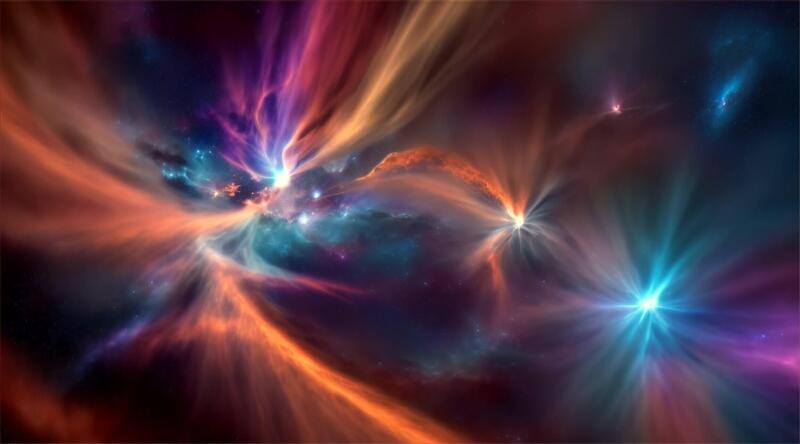 AI generated Animation of flying through nebula, clouds and bright stars.Animated video graphics ...