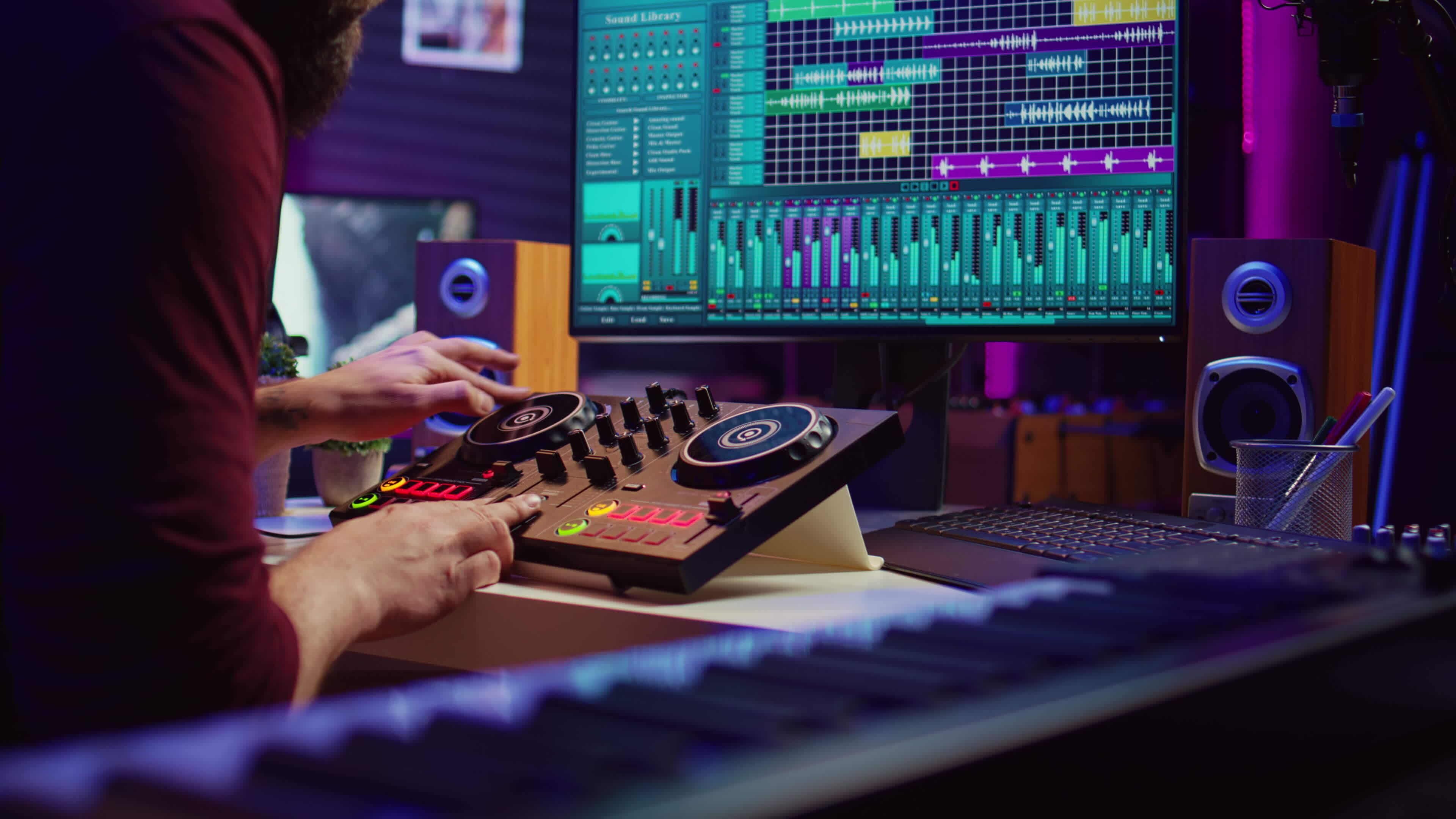 Audio Engineer Recording Piano Keyboard Instrument Notes And Vocals