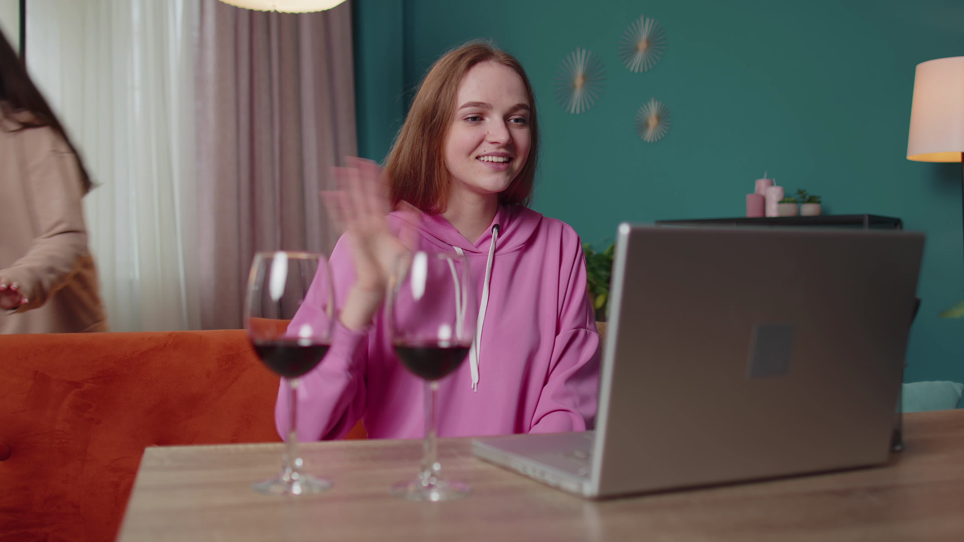 Girls Friends Siblings Celebrate Online Holidays By Video Call