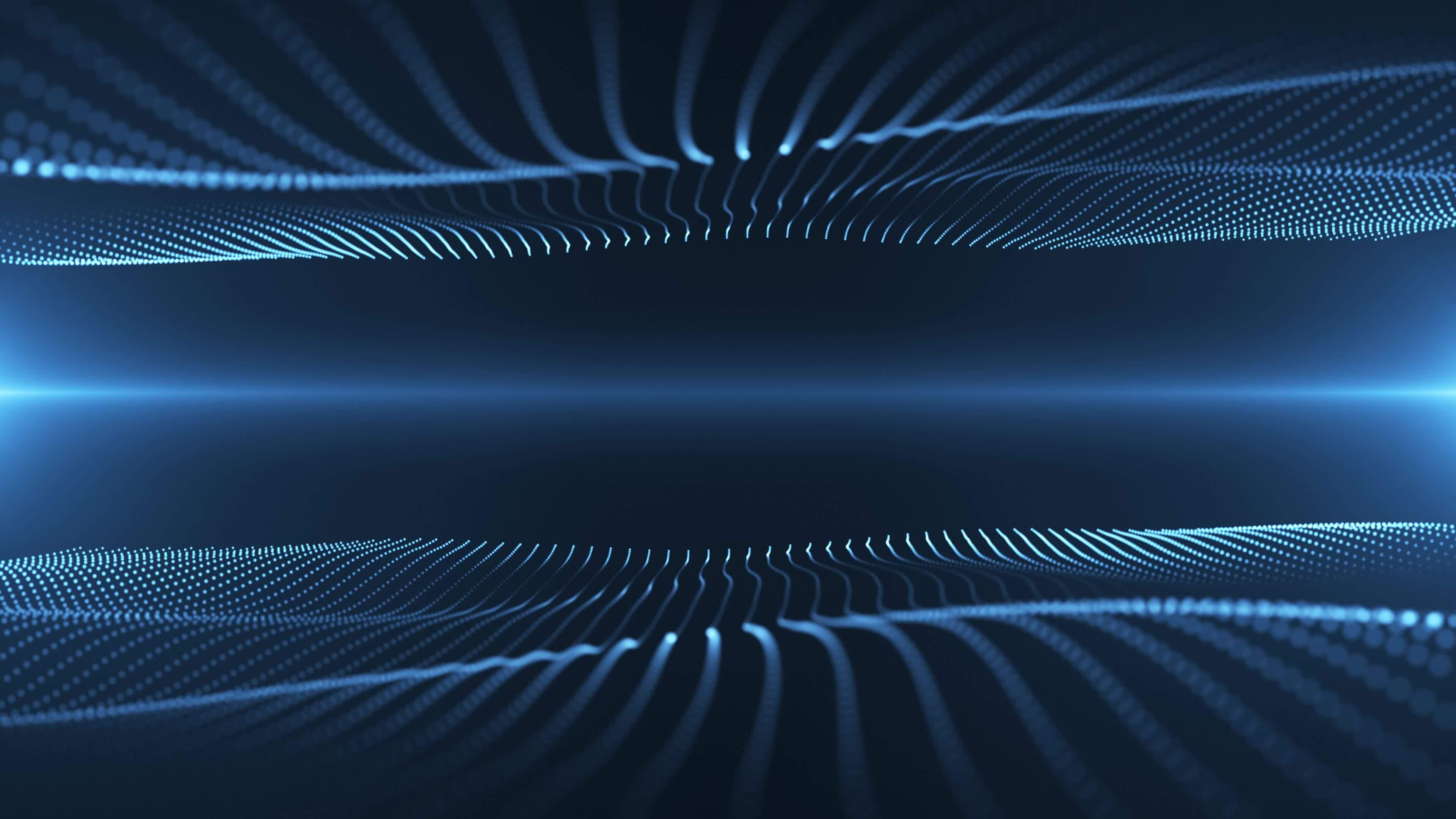 Abstract Glowing Wave From Particles And Dots Moves On A Blue Background Big Data Visualization