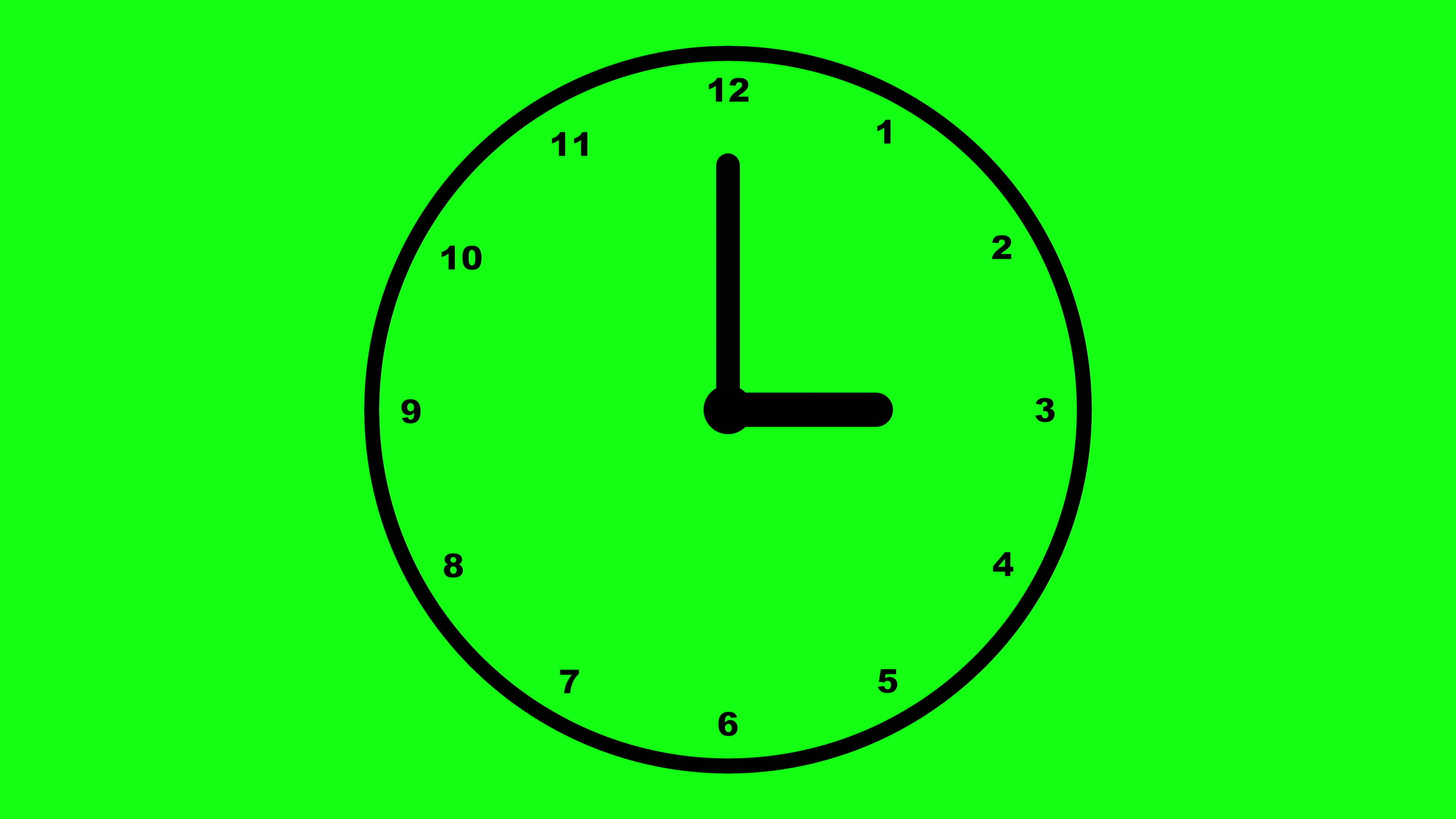Clock with moving arrows on green background. Clock animation in 12 ...