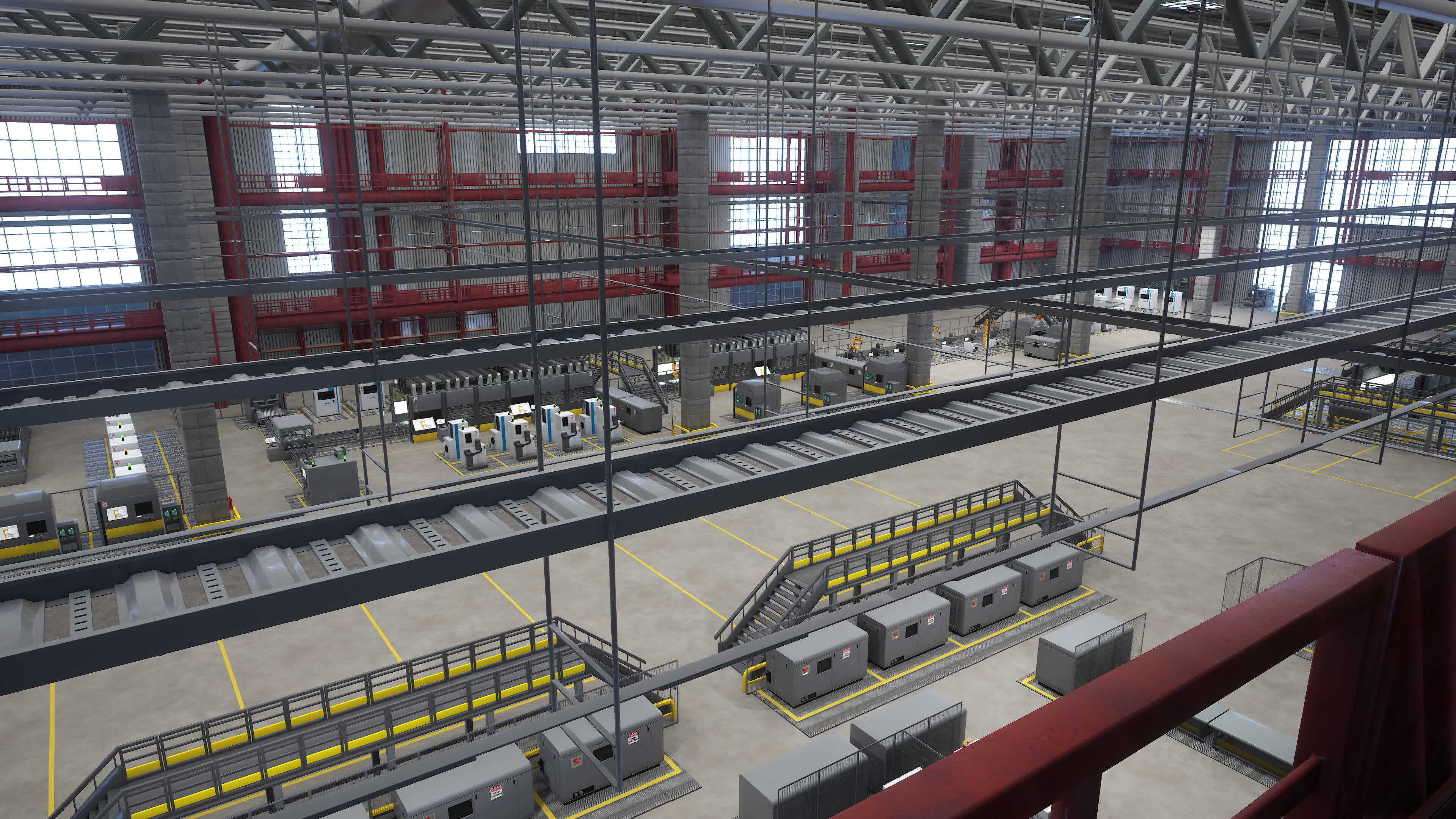 Industrial factory showcasing rows of high tech machines and assembly ...