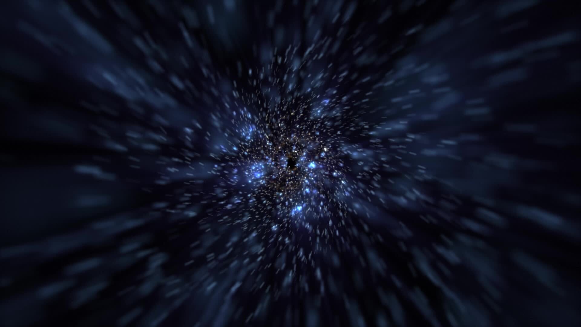 Cosmic interstellar hyperspace motion background animation. Flying at warp speed through glowing ...