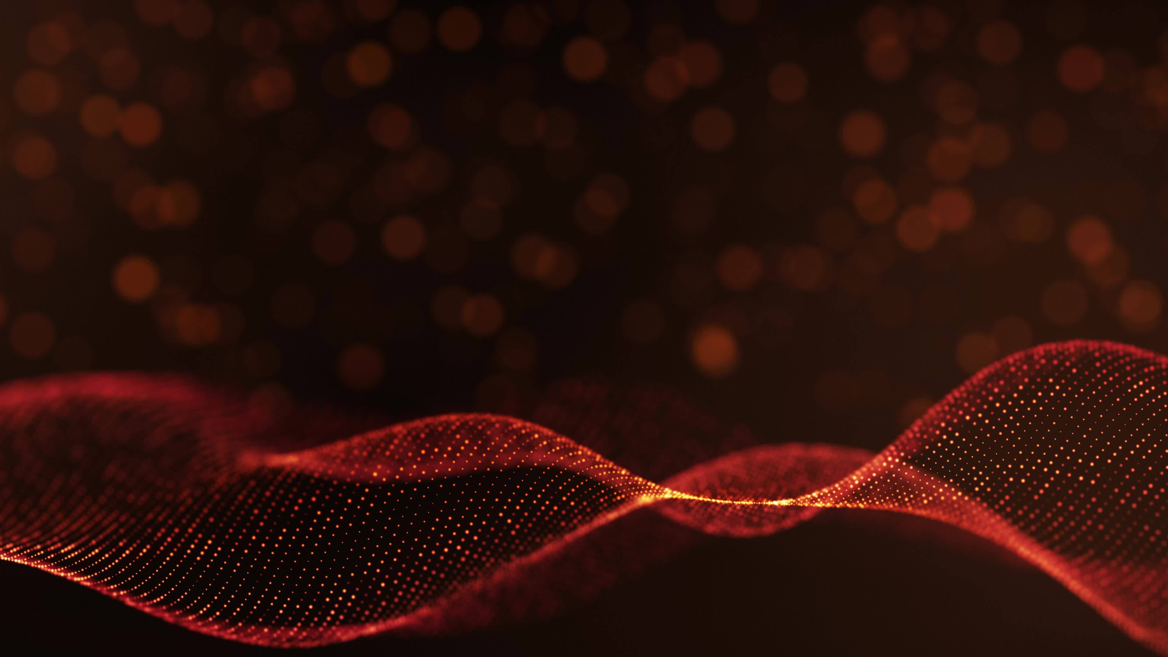 Abstract digital dynamic particle waves with light motion lights background, data flow, cyber ...