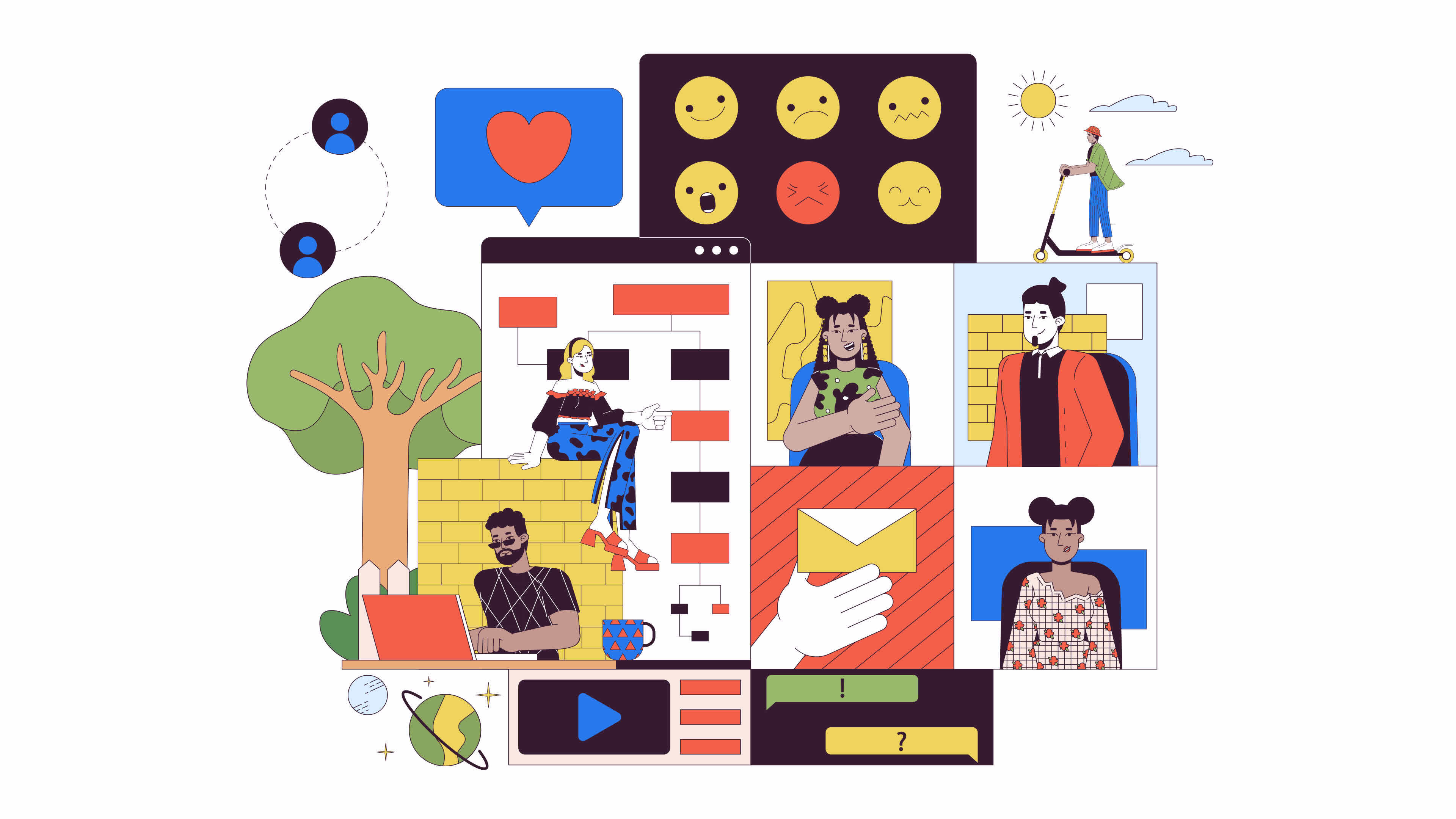 Software developers team line 2D animation. Multiracial web designers ...