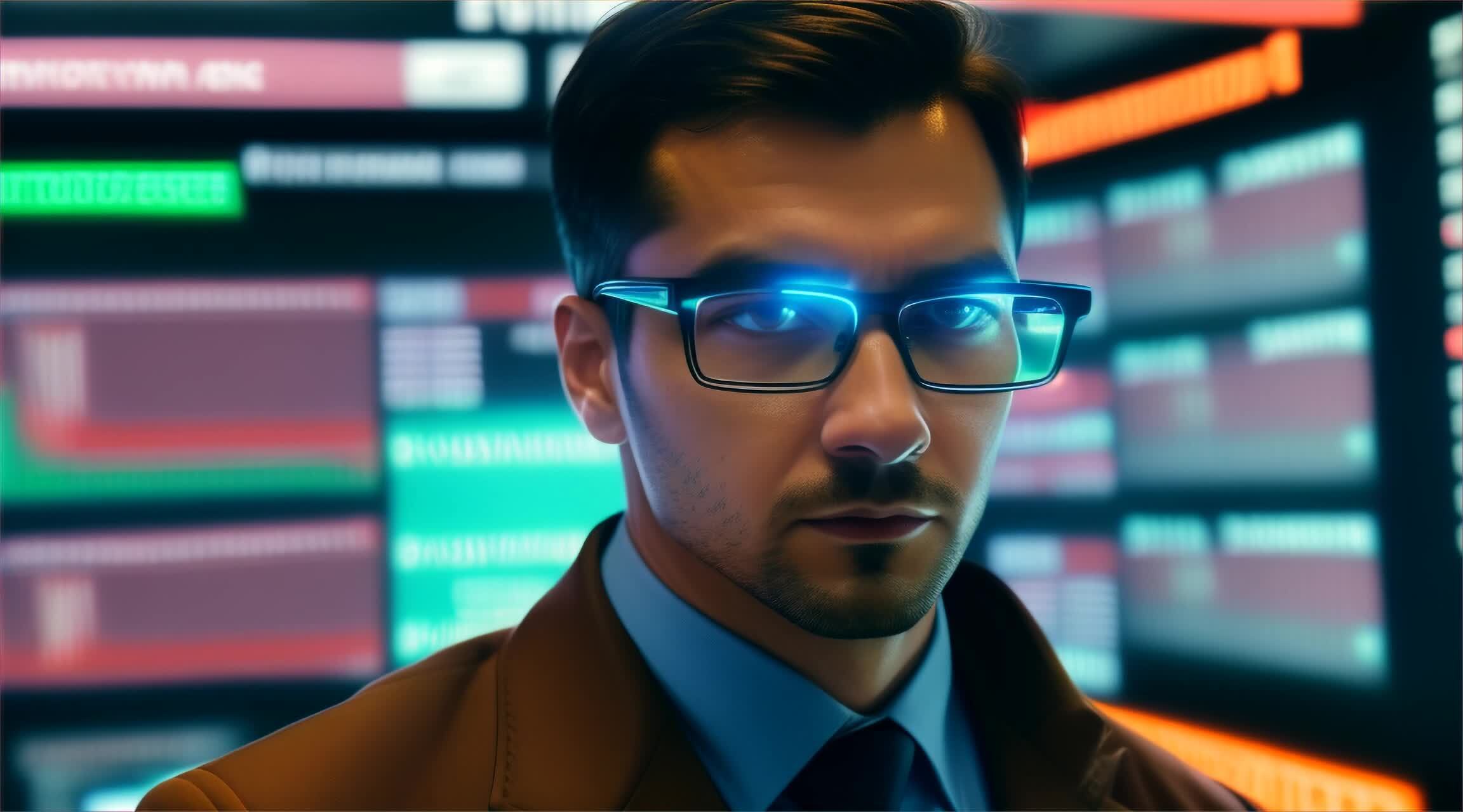 Smiling Businessman Wearing Cool Glasses Is Trading Stocks On A Computer 43254232 Stock Video At