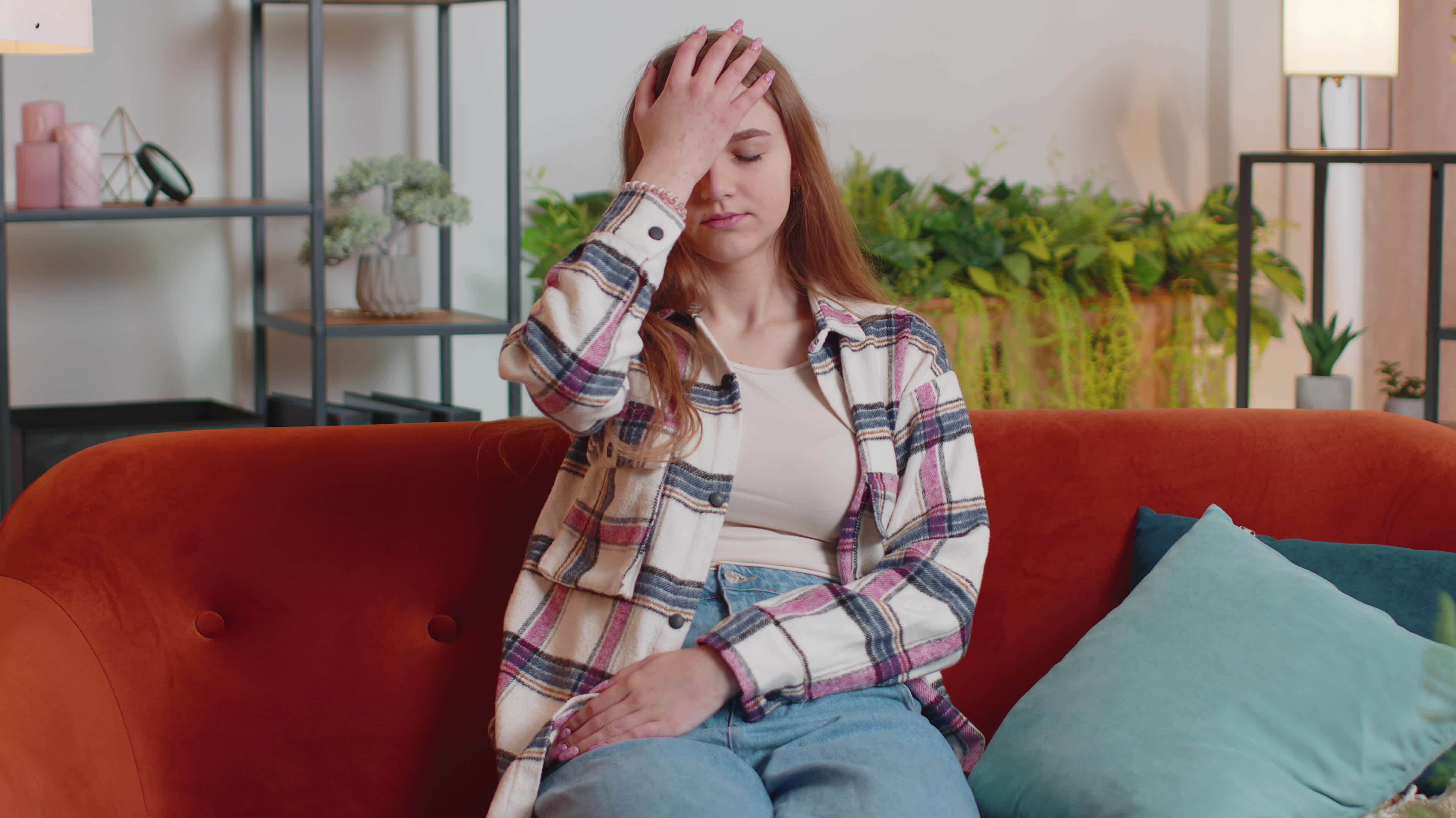Upset Young Woman Making Face Palm Gesture Feeling Bored Disappointed