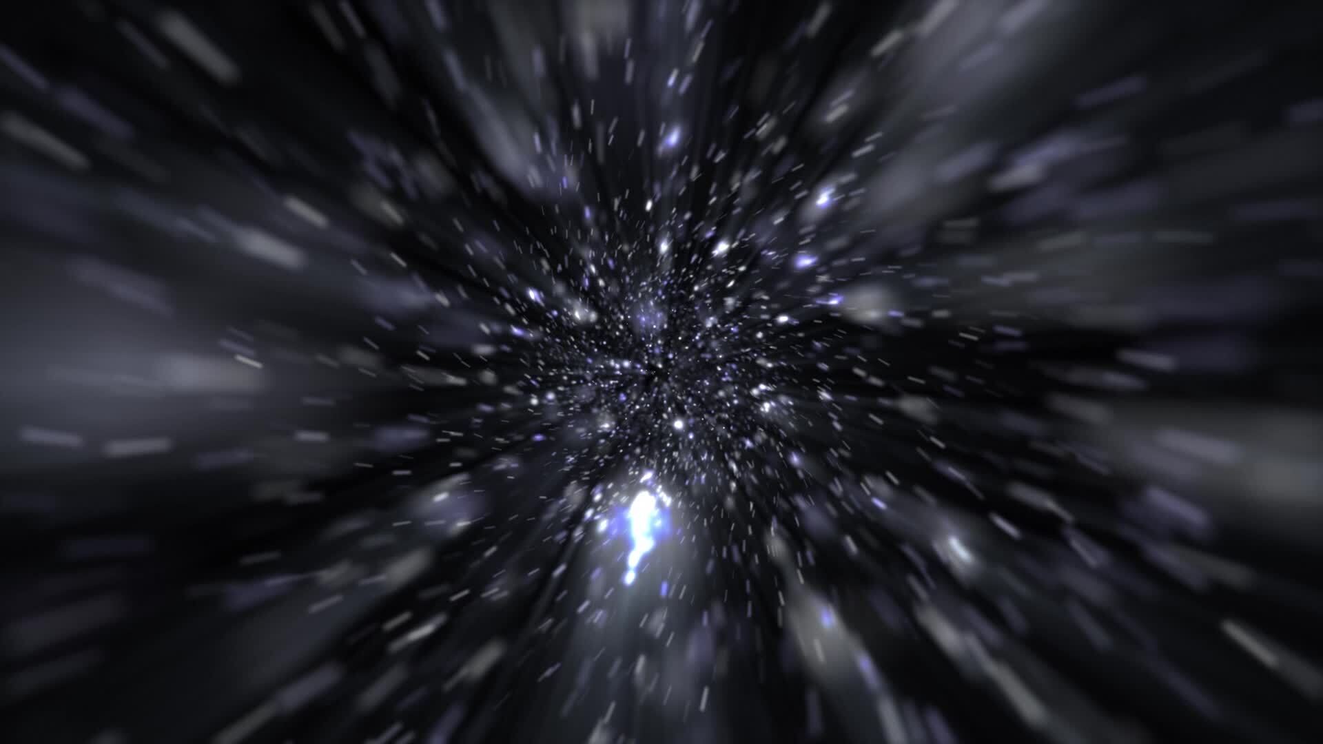 Cosmic interstellar hyperspace motion background animation. Flying at warp speed through glowing ...