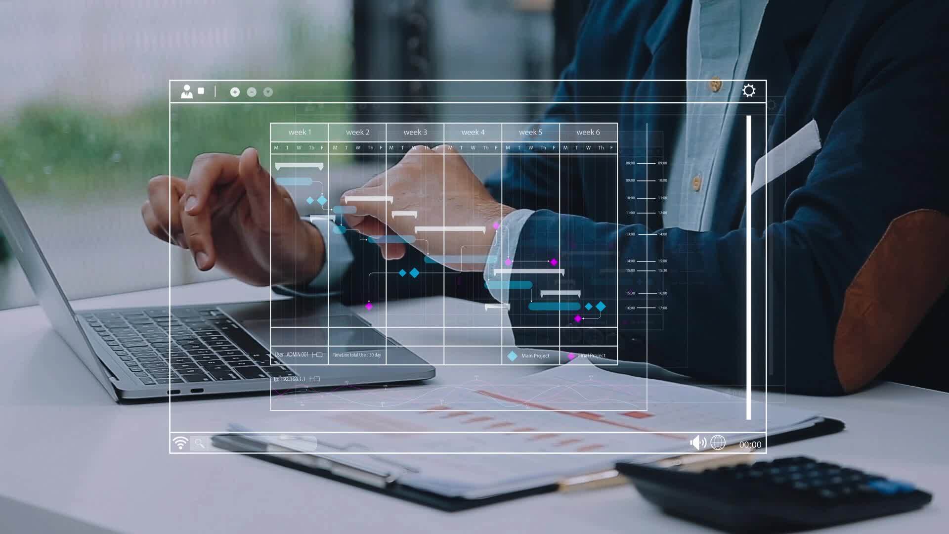 Project Manager Working With Gantt Chart Schedule To Plan Tasks And