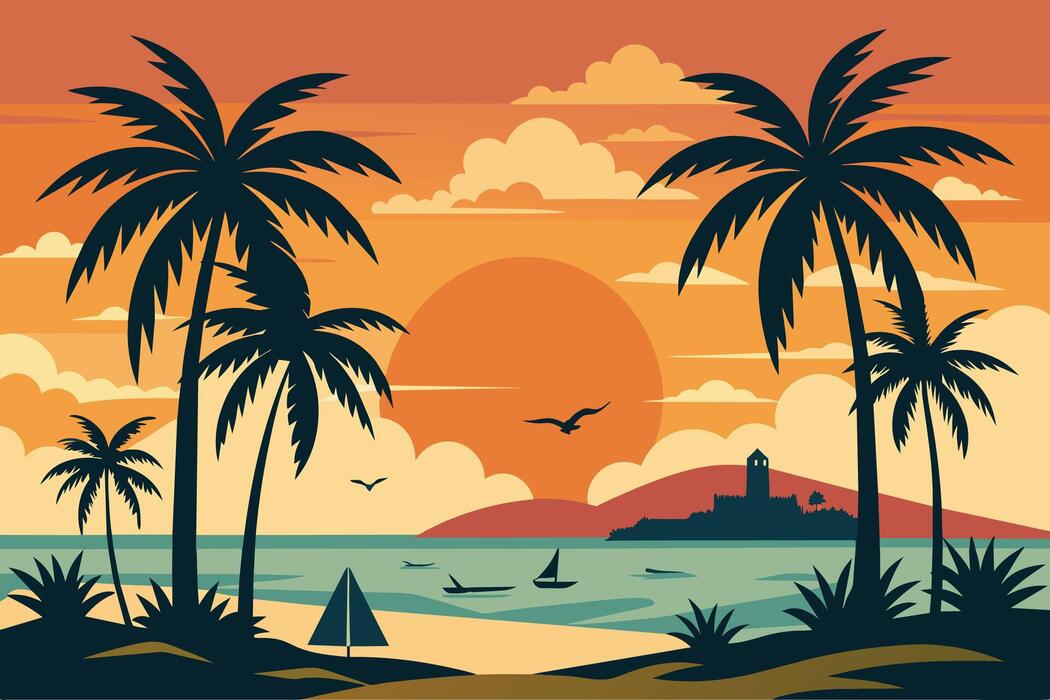 Vintage Beach Scene Vector Art, Icons, and Graphics for Free Download
