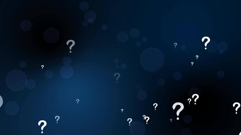 Question mark particle appear slow float and faded with bubbles on the dark blue background ...