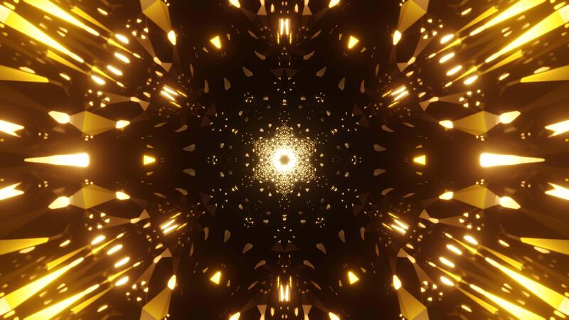 vj loop. abstract motion background. 3D fractal yellow firework mandala style. seamless 4K ...