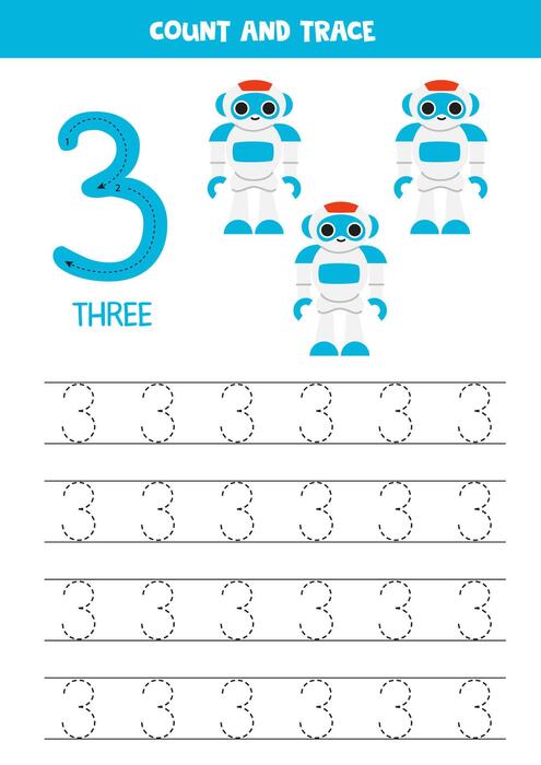 Number Three Tracing Worksheets Vector Art, Icons, and Graphics for ...