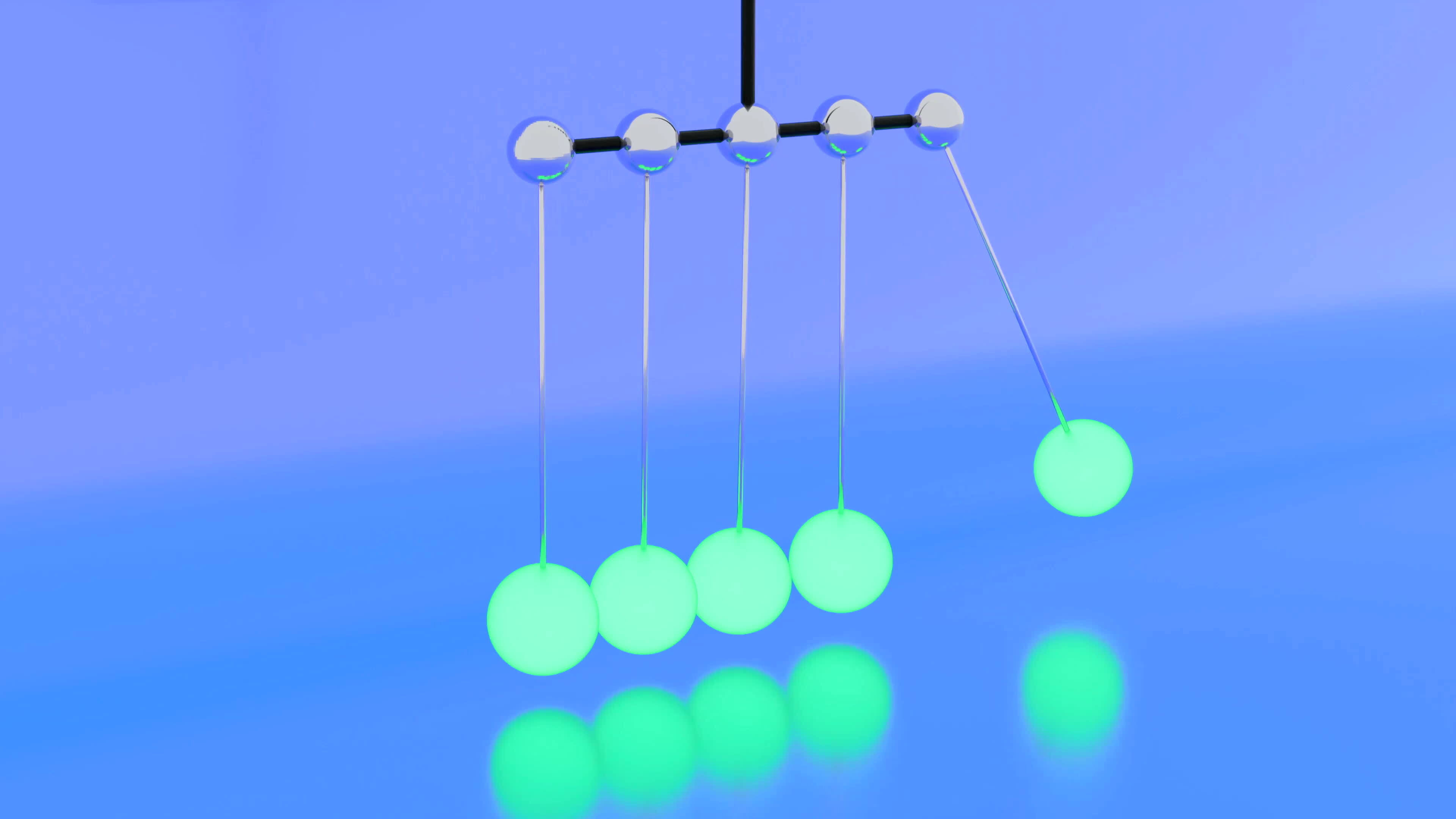 Animation with glowing Newton balls. Design. 3D Newton's pendulum to prove law in physics ...
