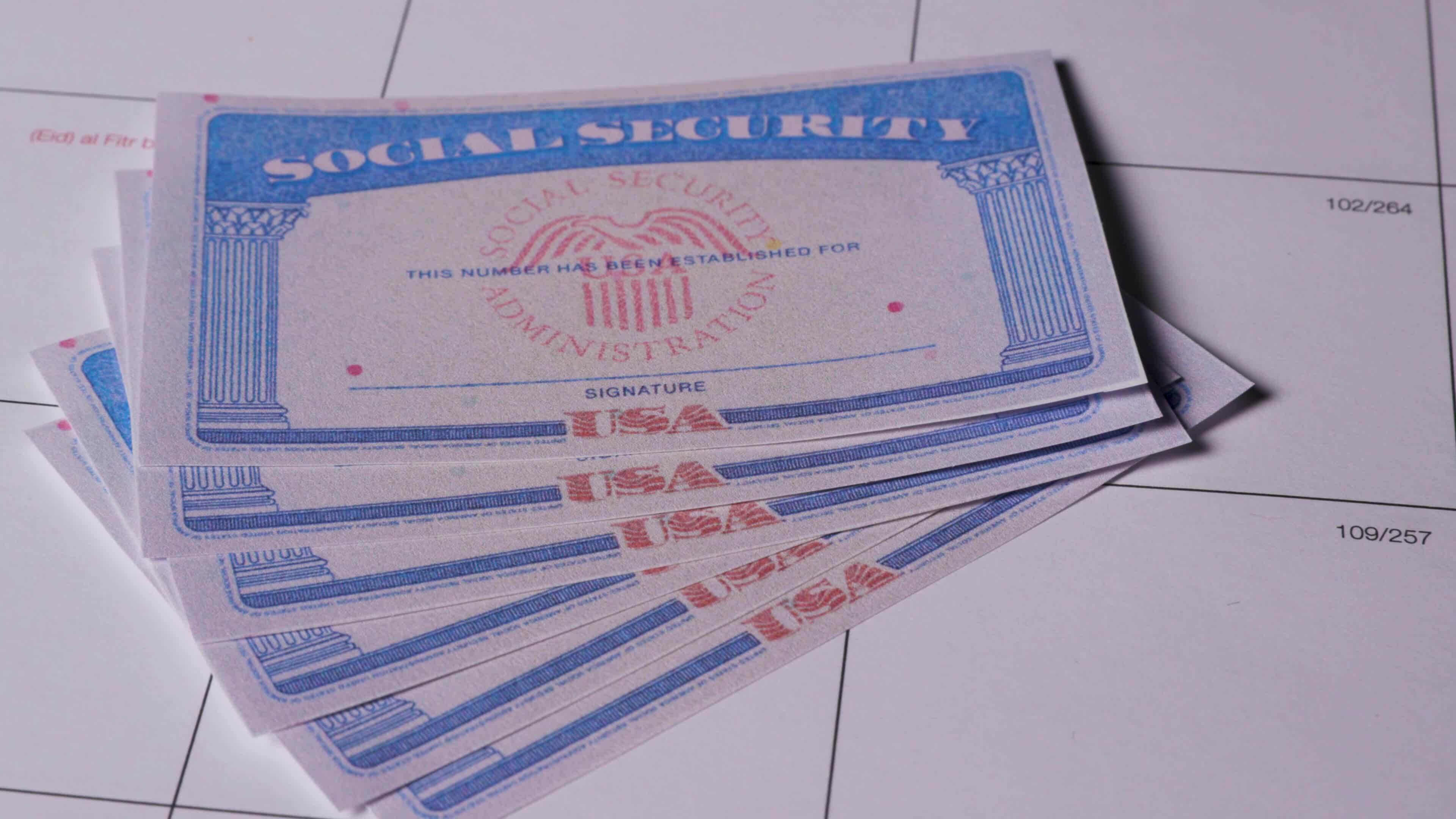 9 Close Up Stack Of Social Security Cards Ssn On Turn Table 44174378