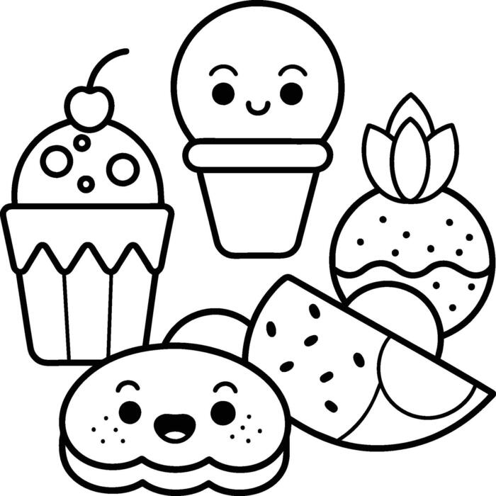 Kawaii Food Coloring Book Vector Art, Icons, and Graphics for Free Download