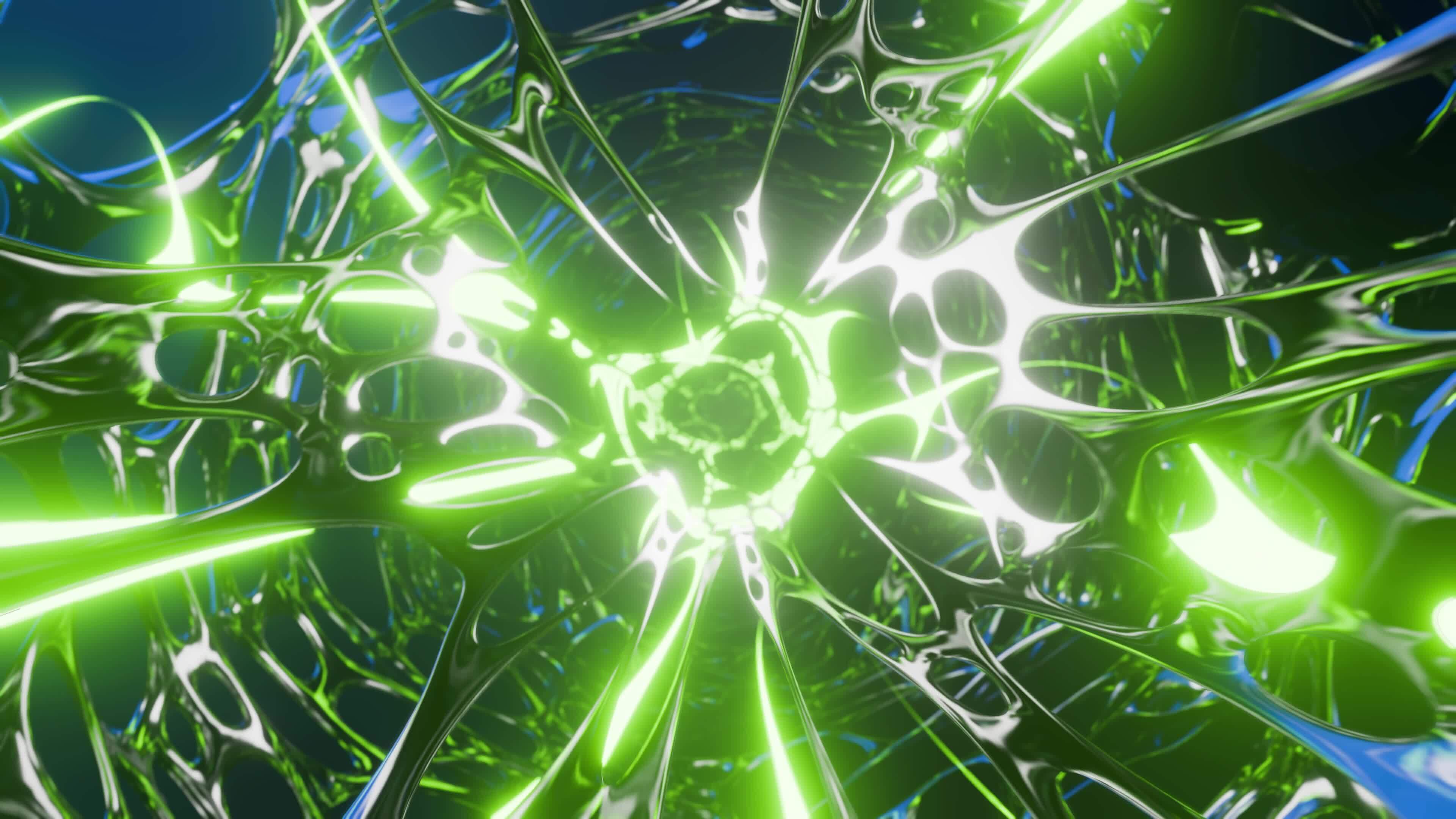 3D animated background of abstract seamless loop tunnel with neon light ...