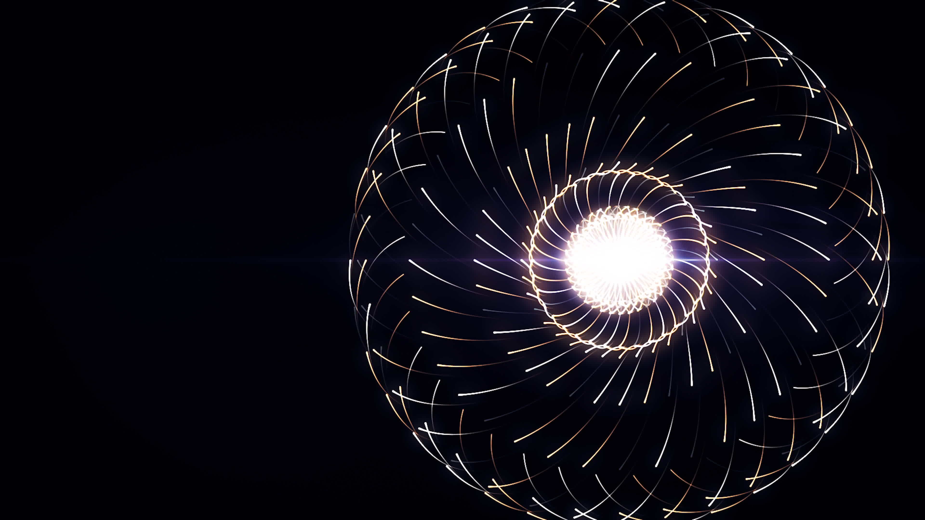 Abstract core spreading energy around it on black background, seamless loop. Animation. Impulses ...