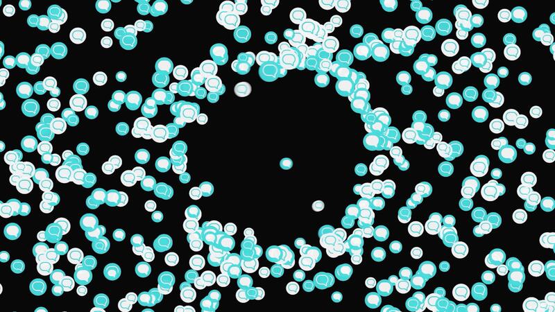 Abstract cloud with light blue and white dialog symbols moving on black ...