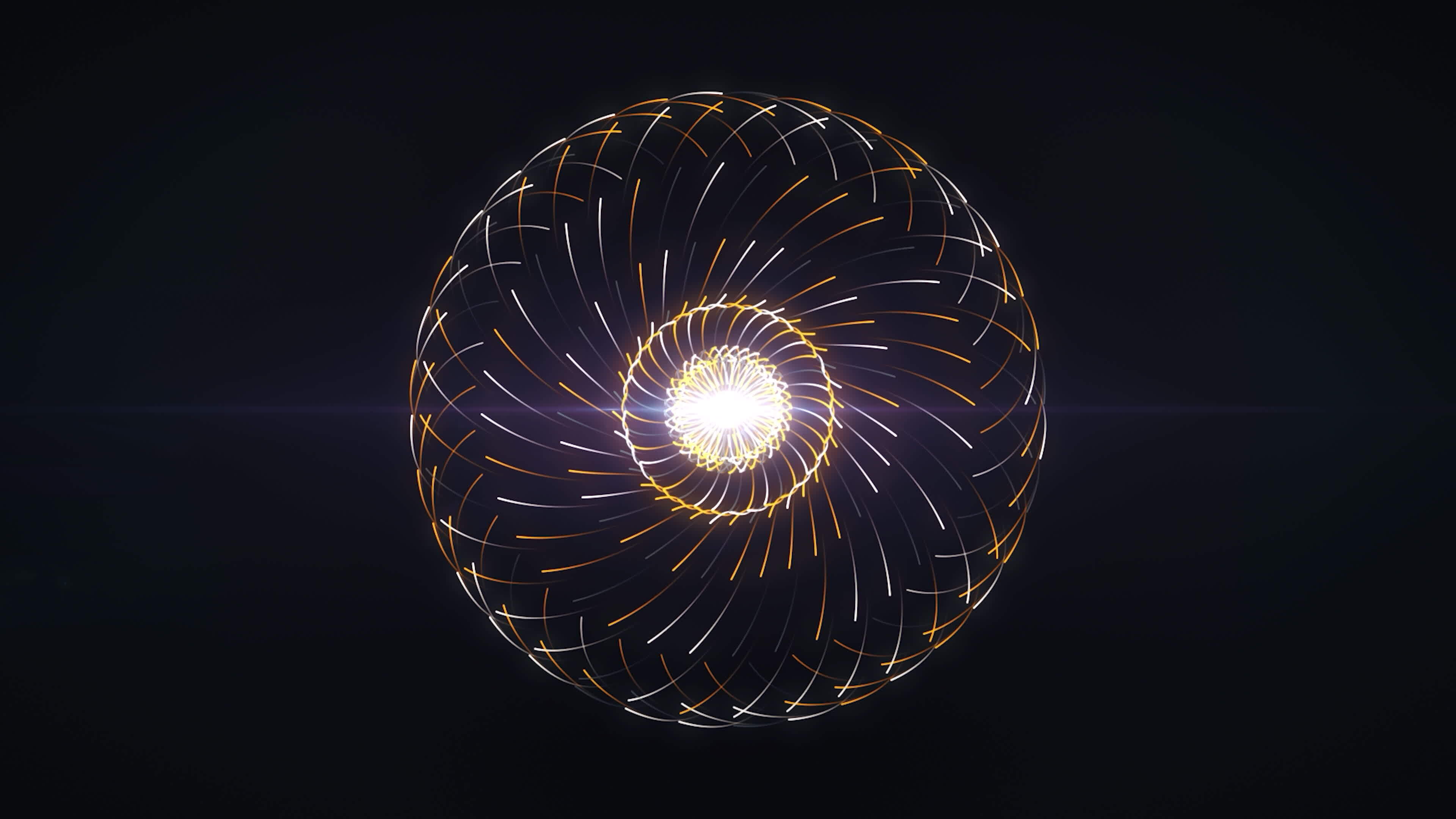 Abstract glowing sphere pulsating and spreading lines that flying around it. Animation. Shining ...