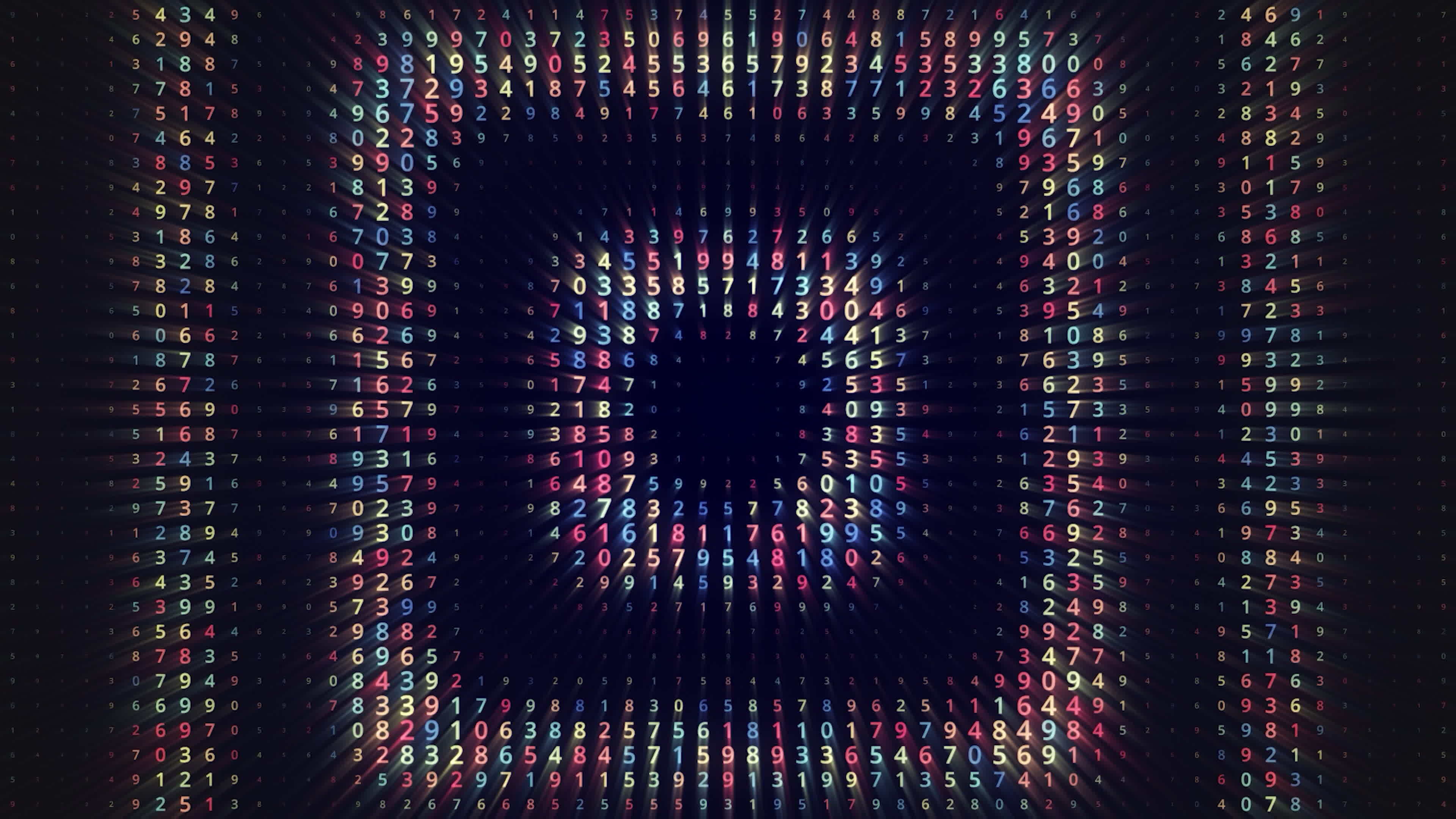 Flying inside hypnotic rectangle tunnel with endless rows of numbers, seamless loop. Animation ...