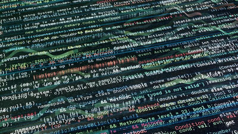 Multi-colored program text. Animation. Large text with changing program words and codes ...