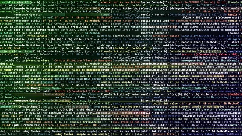 Horizontal lines with automatically written computer code by the Artificial Intelligence. Animation. Concept of energy and big data electricity impulses flowing through code information seamless