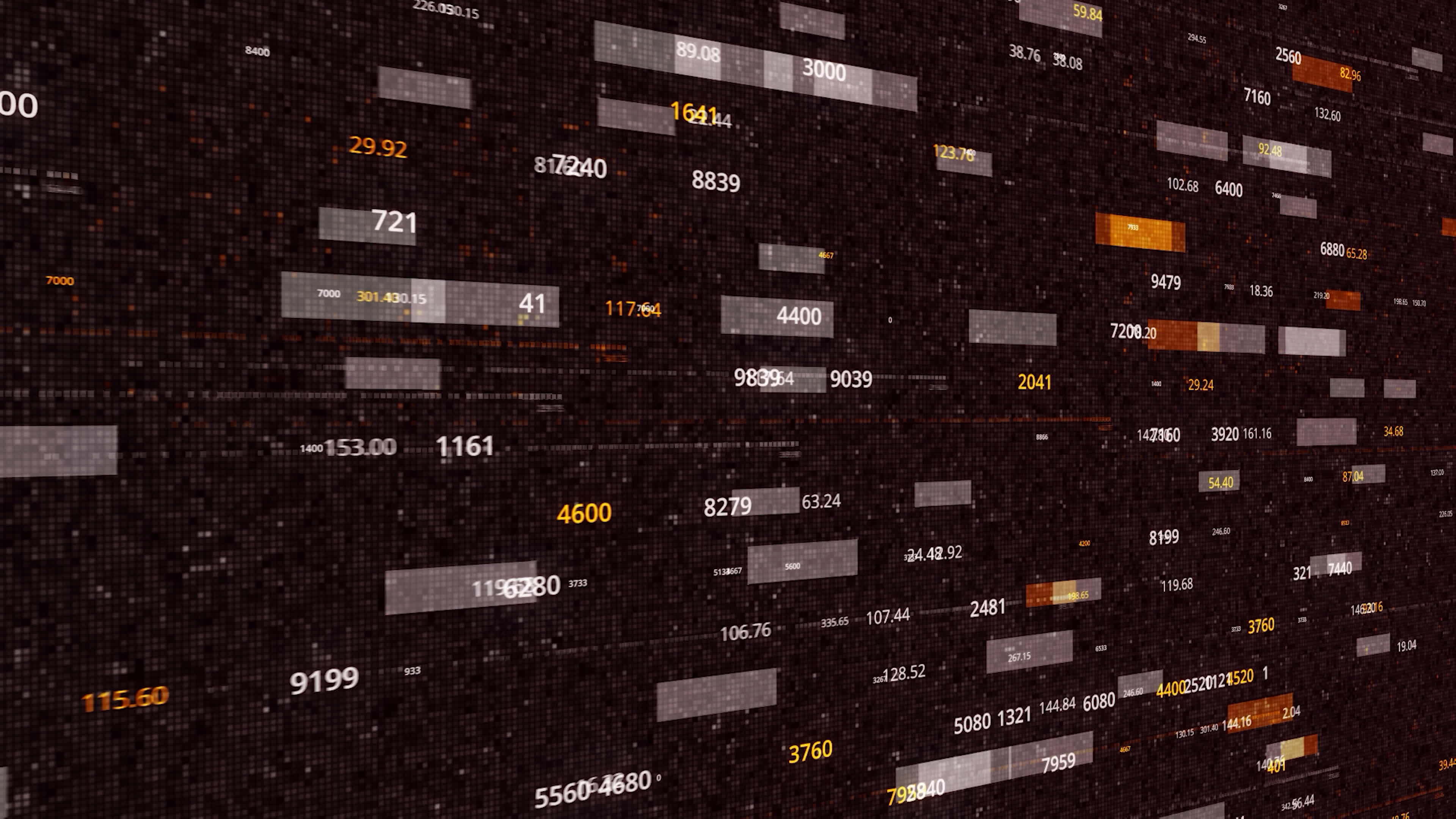 Small blocks of data and numbers flowing on a dark background, seamless loop. Animation ...