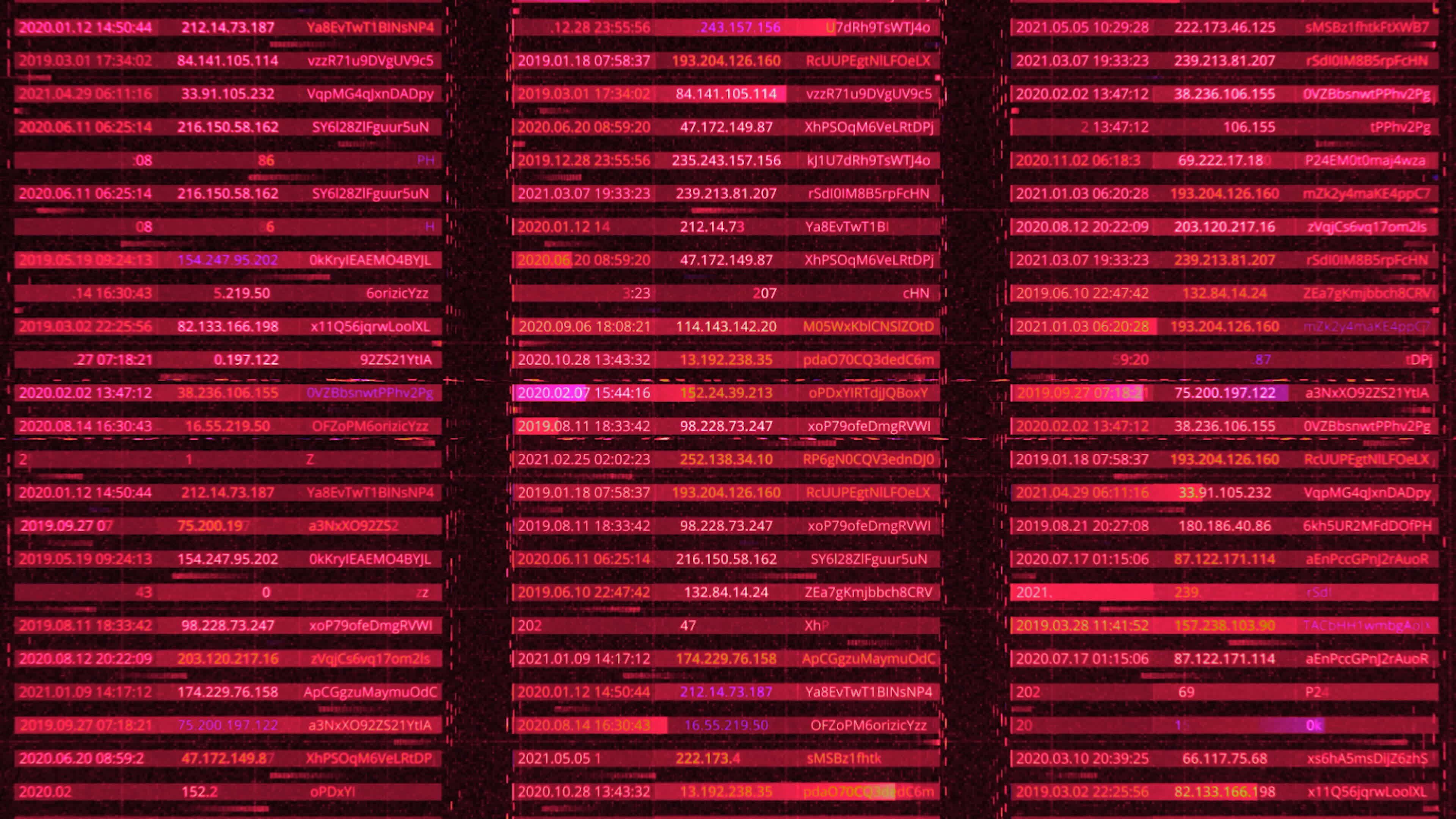List Of Data And Passwords Animation Database With Ip Addresses And Passwords Access To