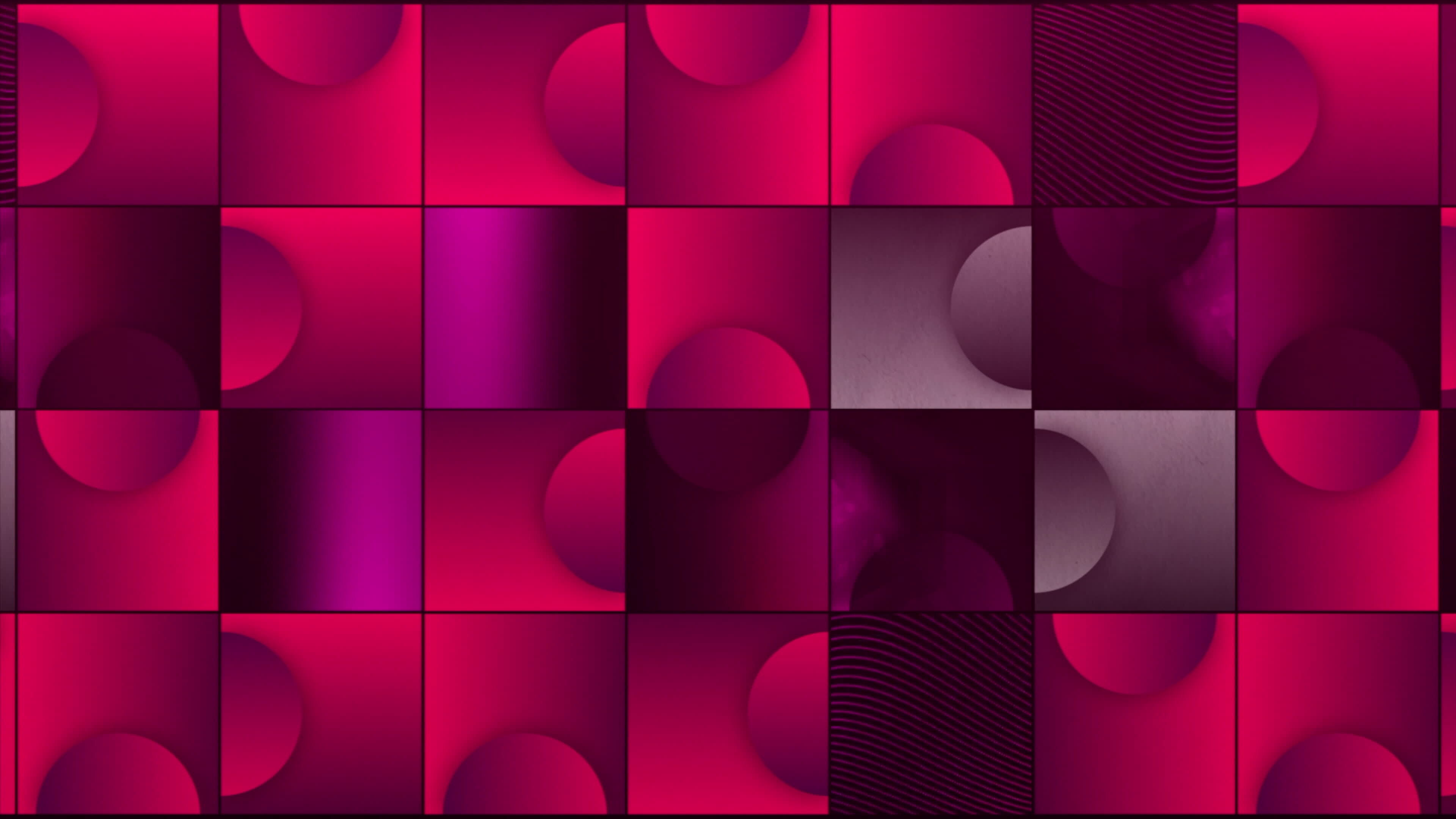 Rows of colorful squares with moving objects inside each of them ...