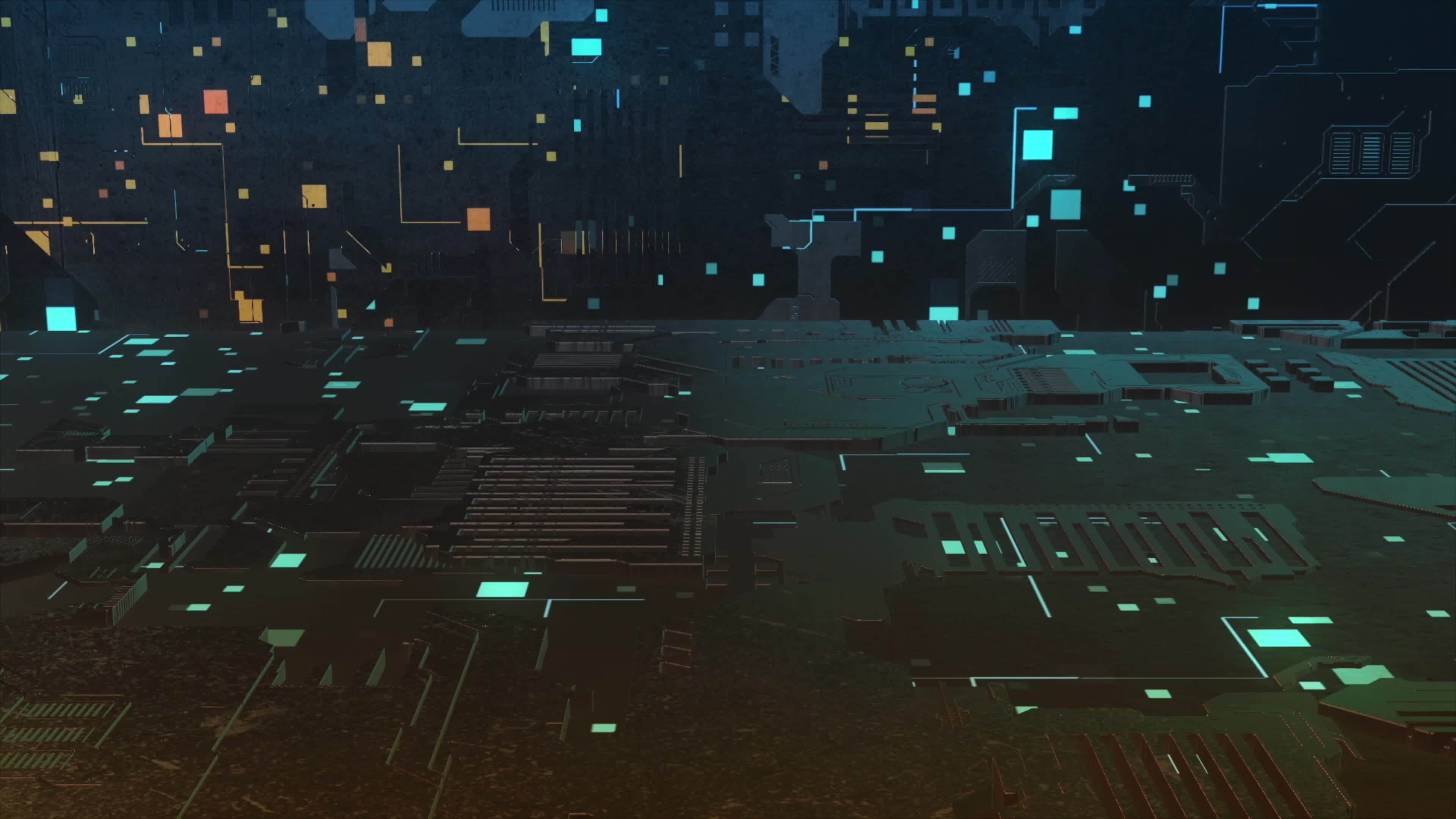 Abstract visualization of a circuit board with data processing, concept of artificial ...