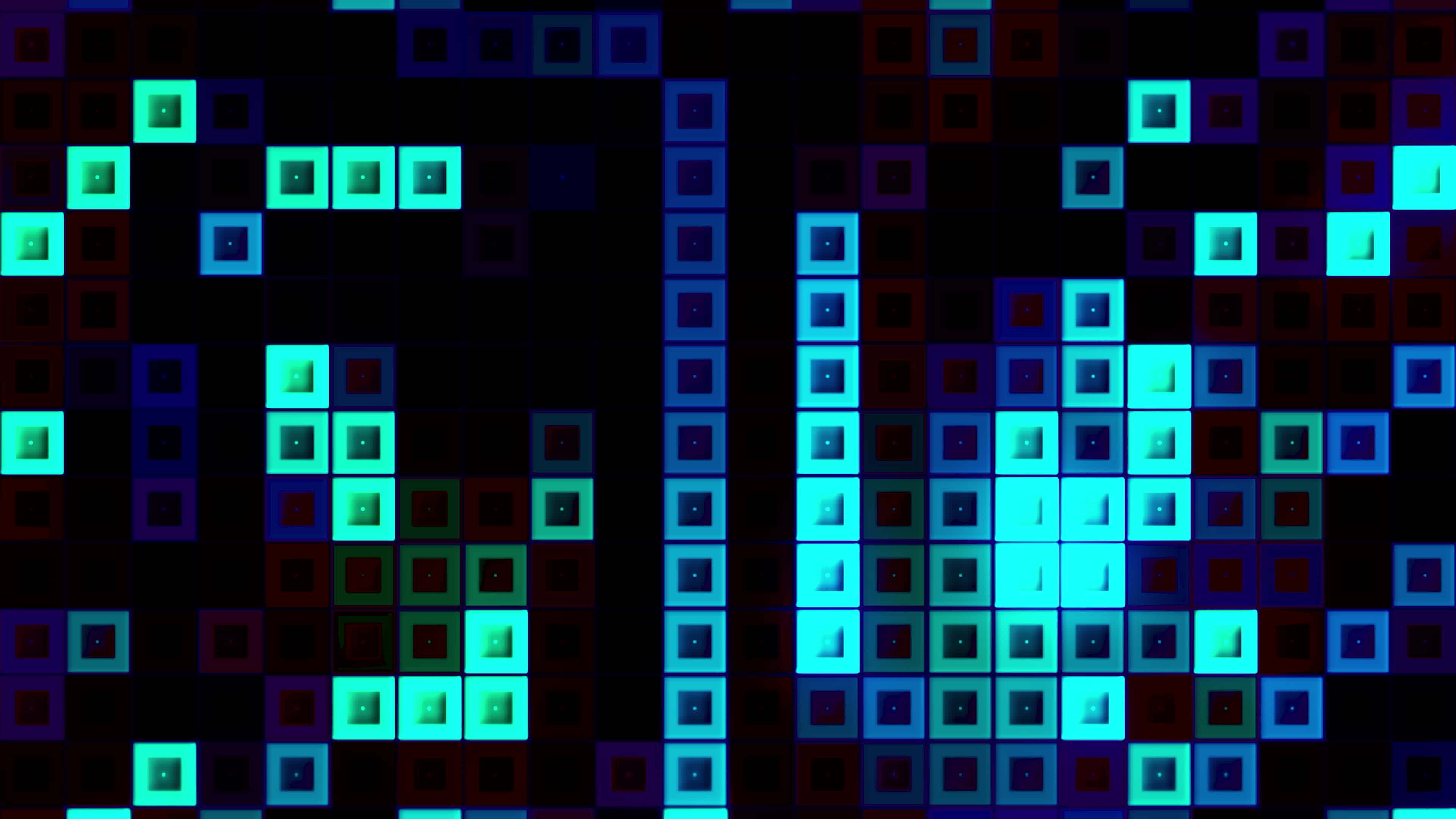 Blinking blue squares on black background, seamless loop. Motion. Abstract cubes running ...