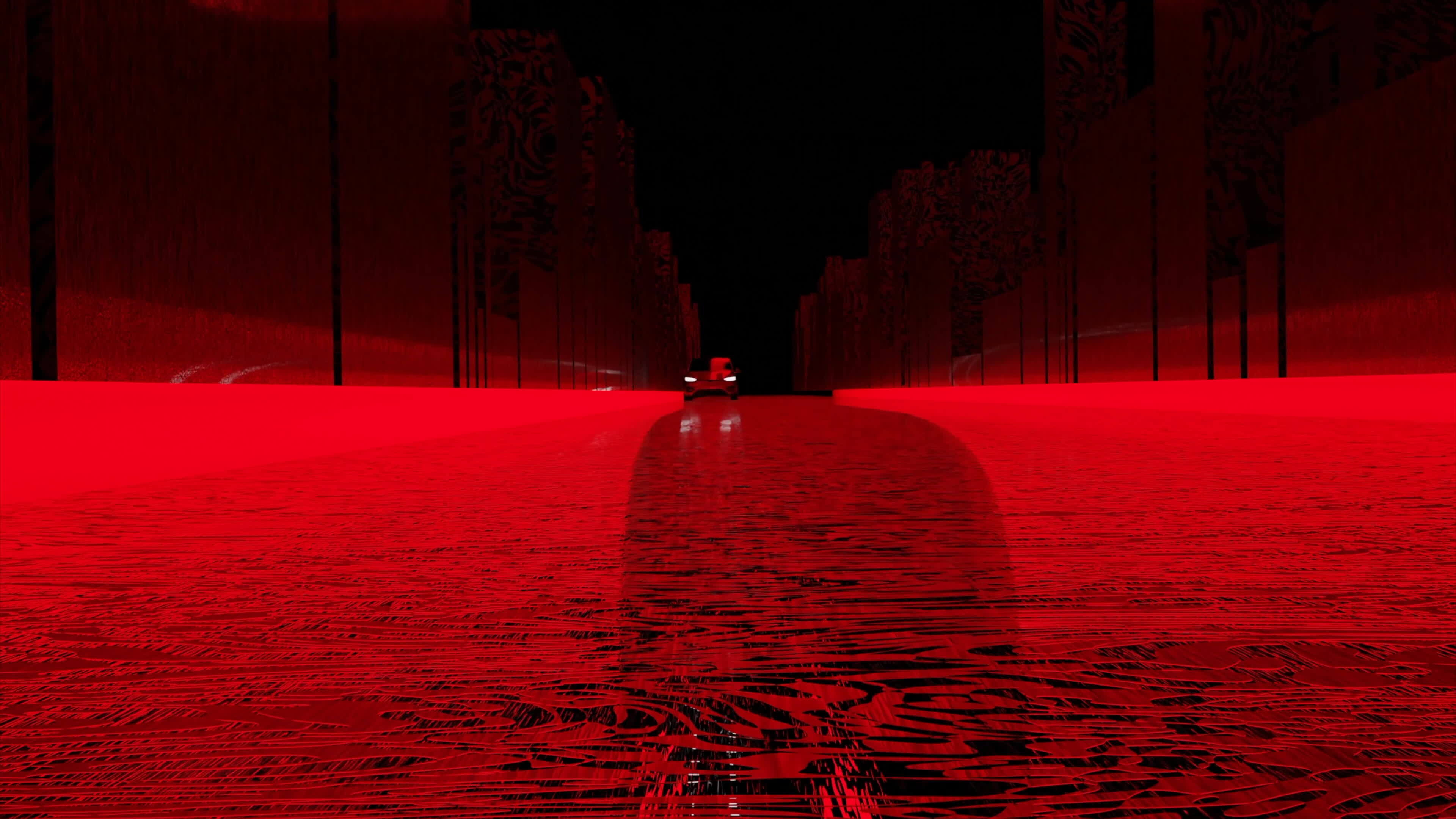 3D animation of driving car on highway. Design. Reflection of ...