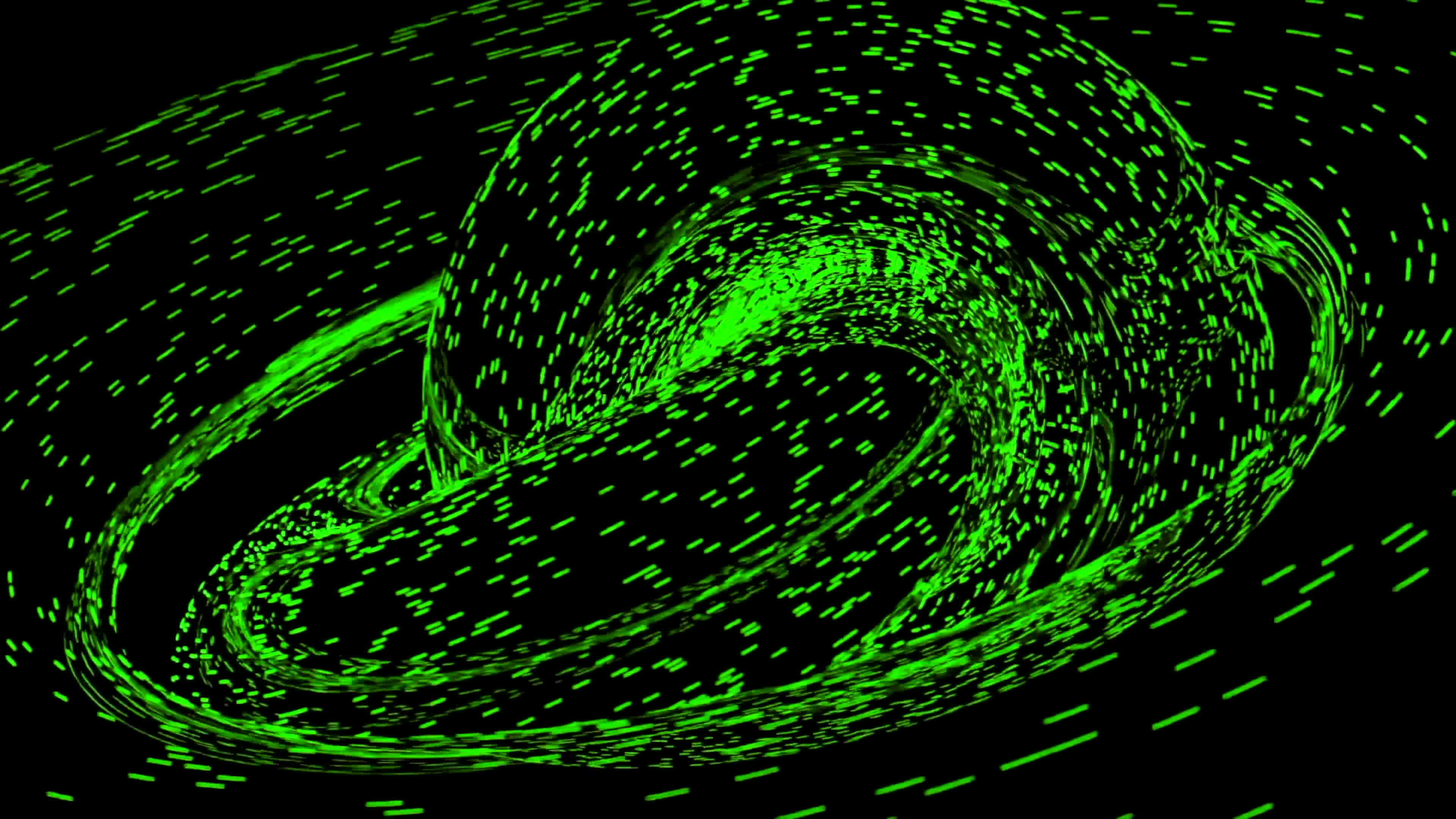3D stream of particles rotating in spiral. Design. Colored particles move in rapidly swirling ...