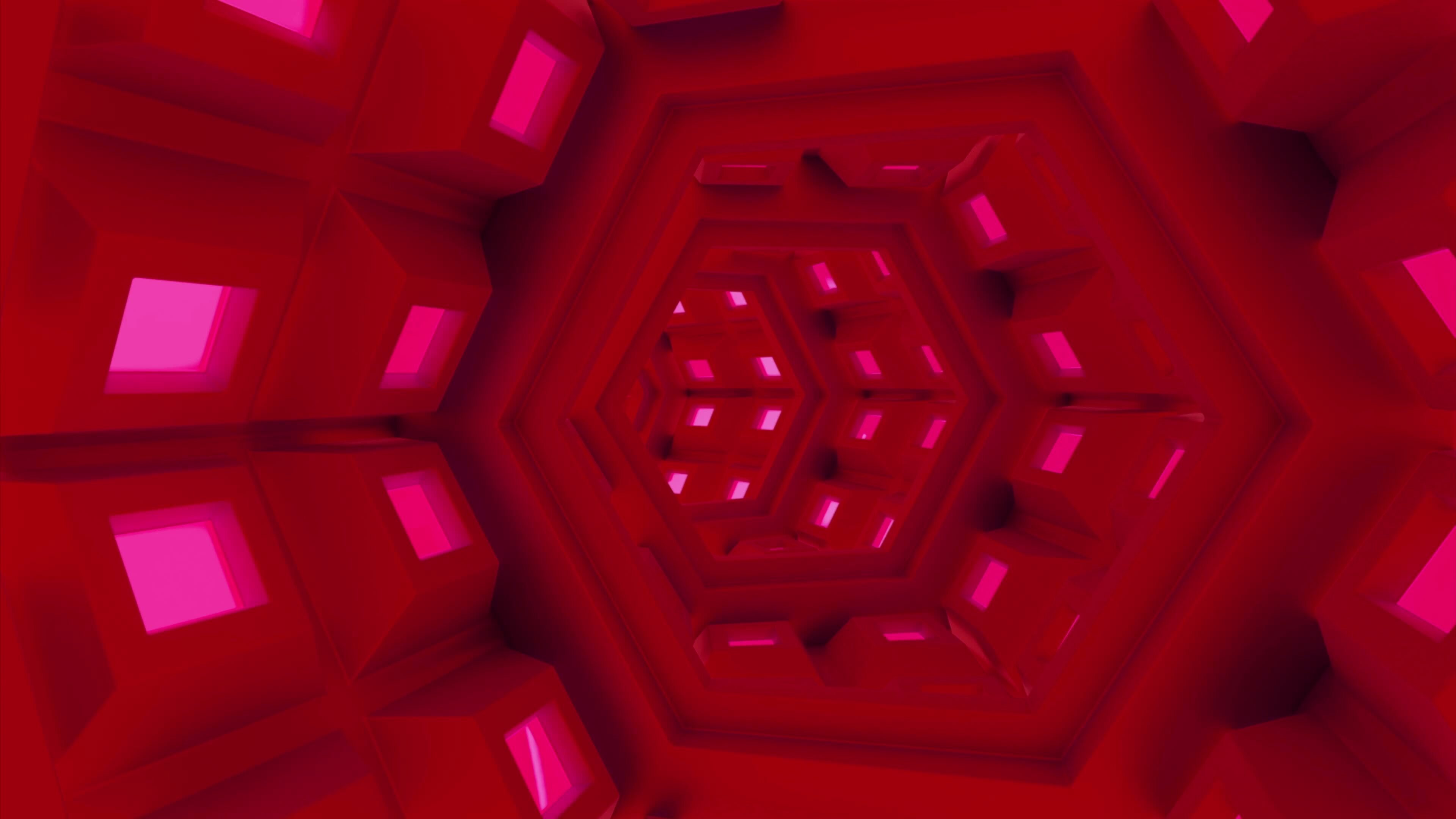 3D loop animation with hexagon shape tunnel or sci-fi corridor. Design. Futuristic interior with ...