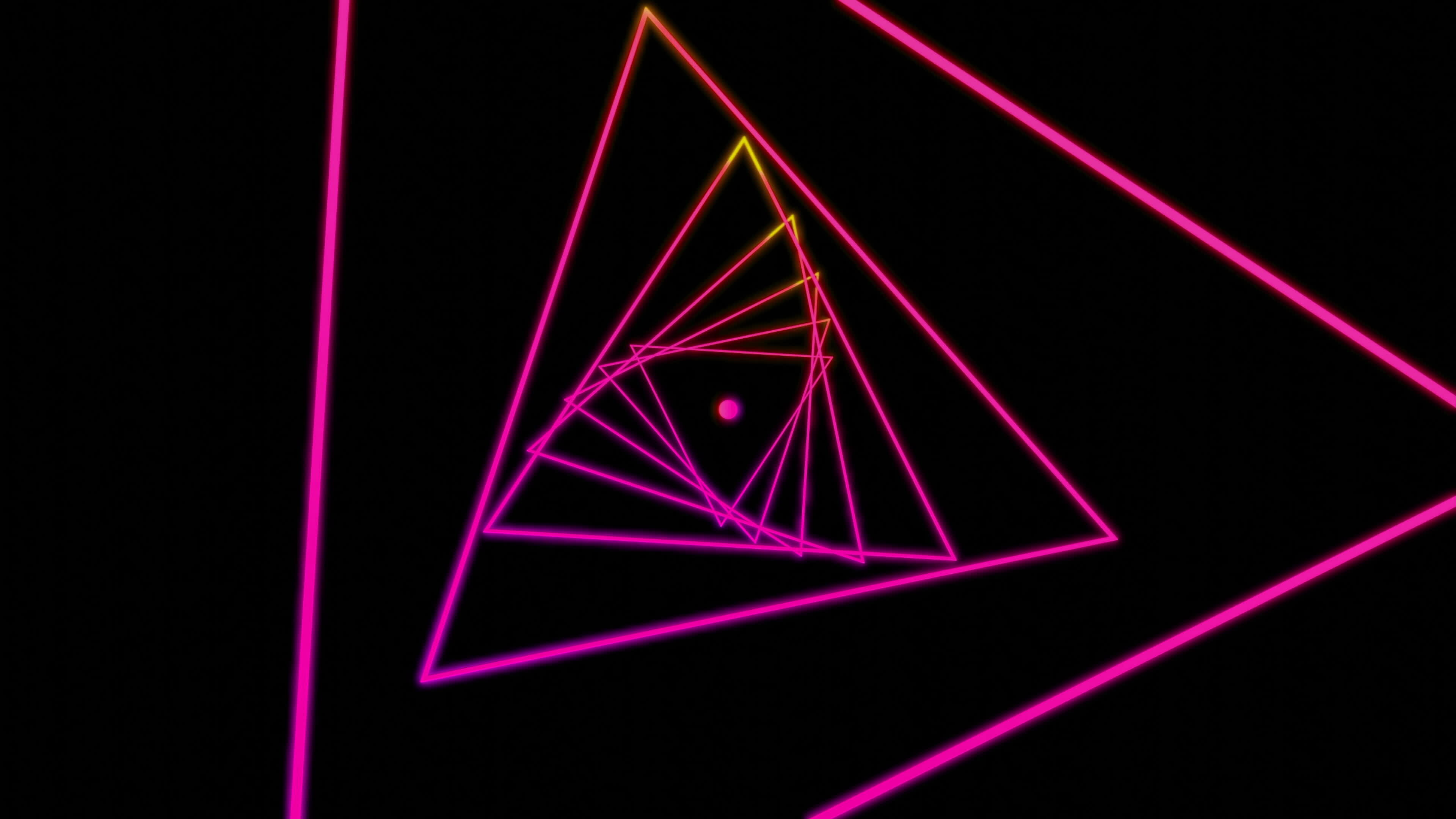 Colorful triangular energy tunnel with a dot in the middle, seamless loop. Design. Rotating ...
