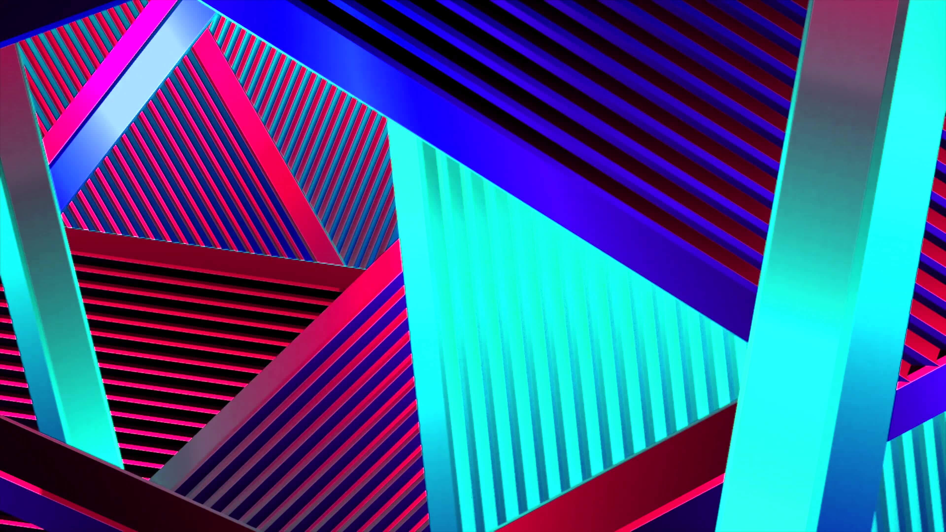 Geometric triangular 3d background with changing colors. Motion. Iridescent acid colors on ...