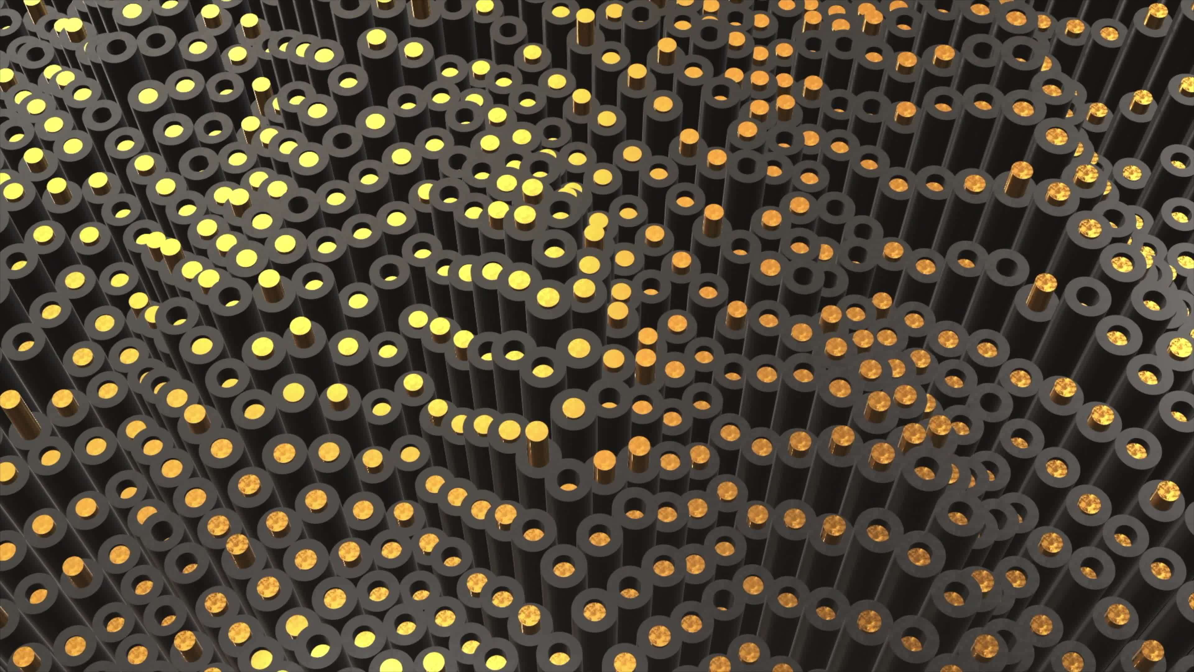 Animation of 3d lines with dots moving in waves. Motion. Lot of columns ...